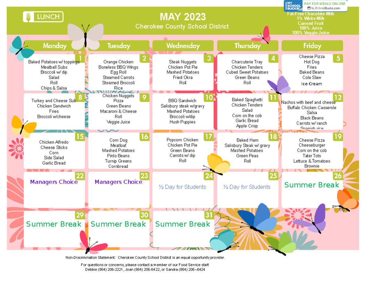 May 2023 Lunch Menu 1 - Tgygtvtctcrcrc - Cheese Pizza Cheeseburger Corn ...