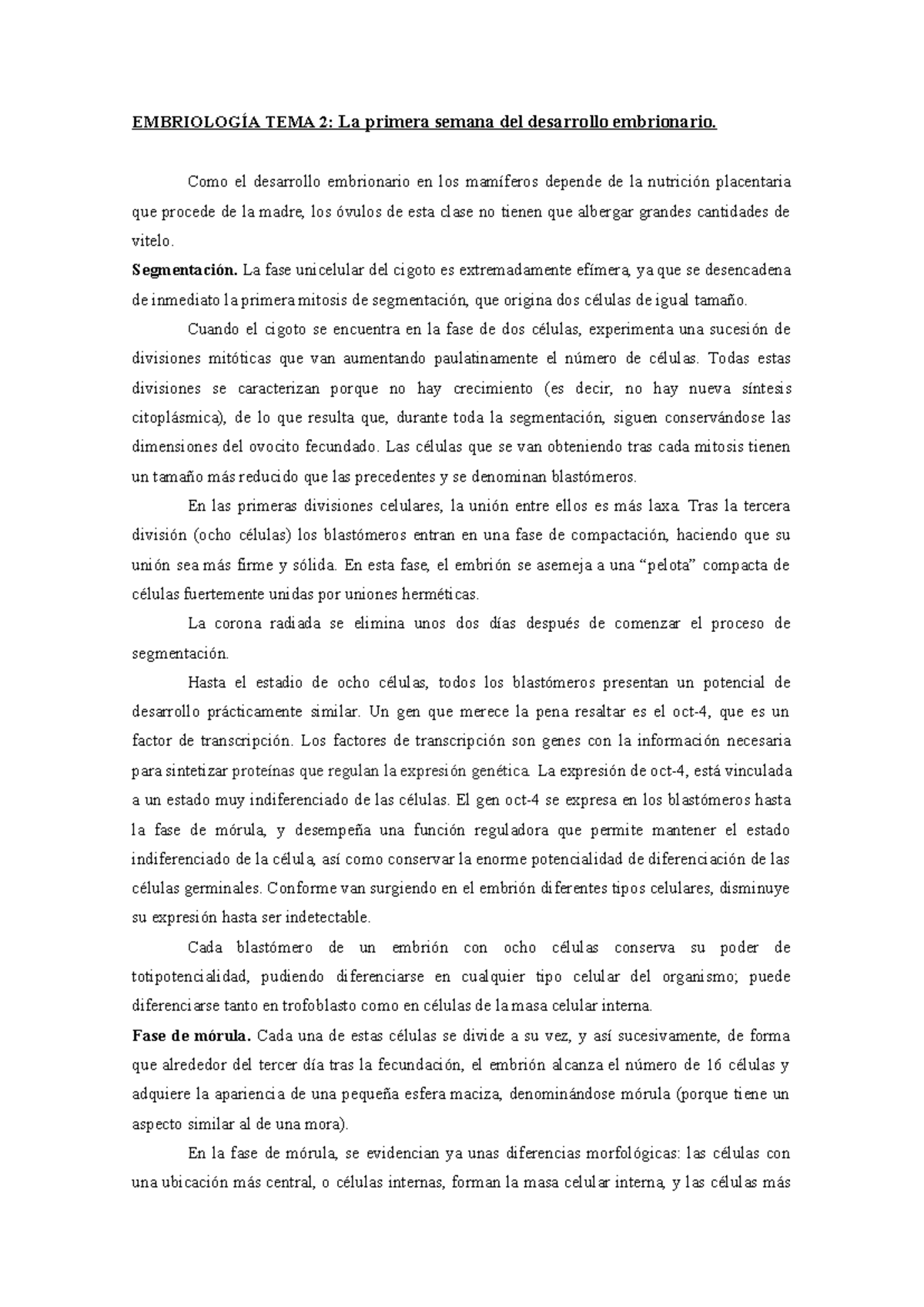 Embriología Tema 2. Primera semana de desarrollo embrionario ...