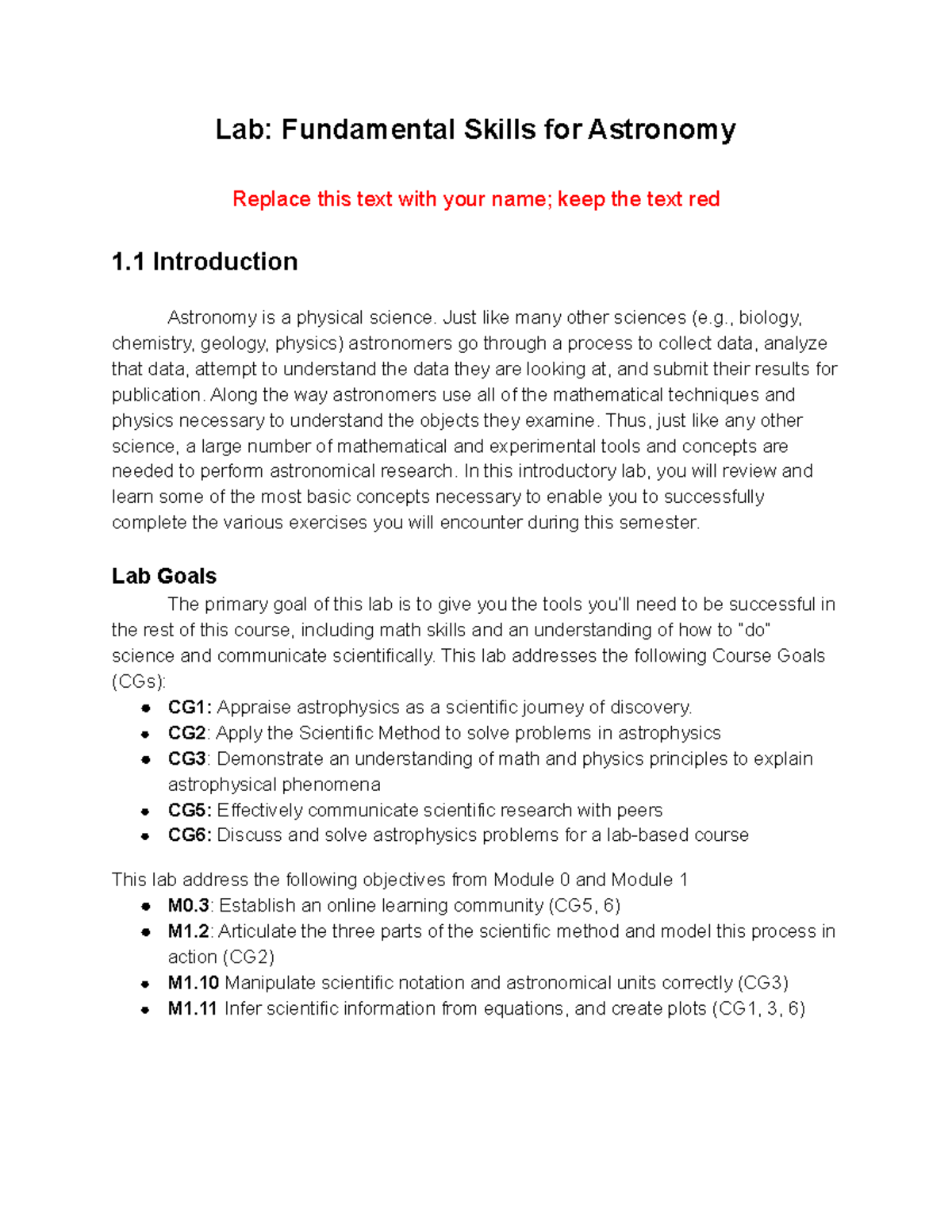 Lab: Fundamental Skills for Astronomy - Just like many other sciences ...