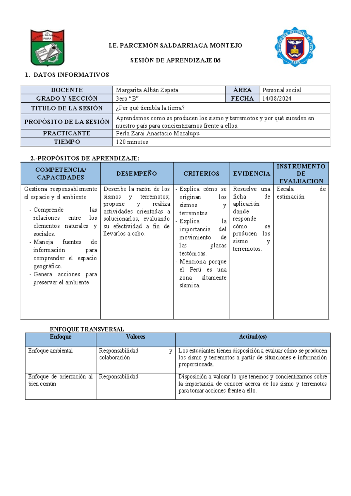 Sesión 06 - POR QUÉ Tiembla LA Tierra - I. PARCEMÓN SALDARRIAGA MONTEJO ...
