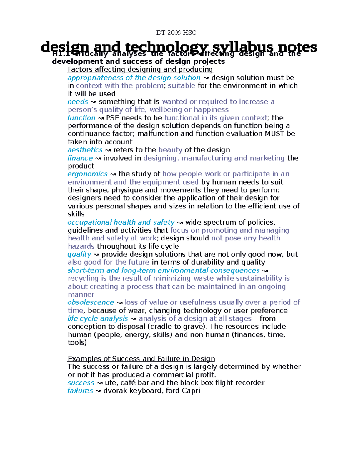 Design Tech Notes - H1 critically analyses the factors affecting design ...