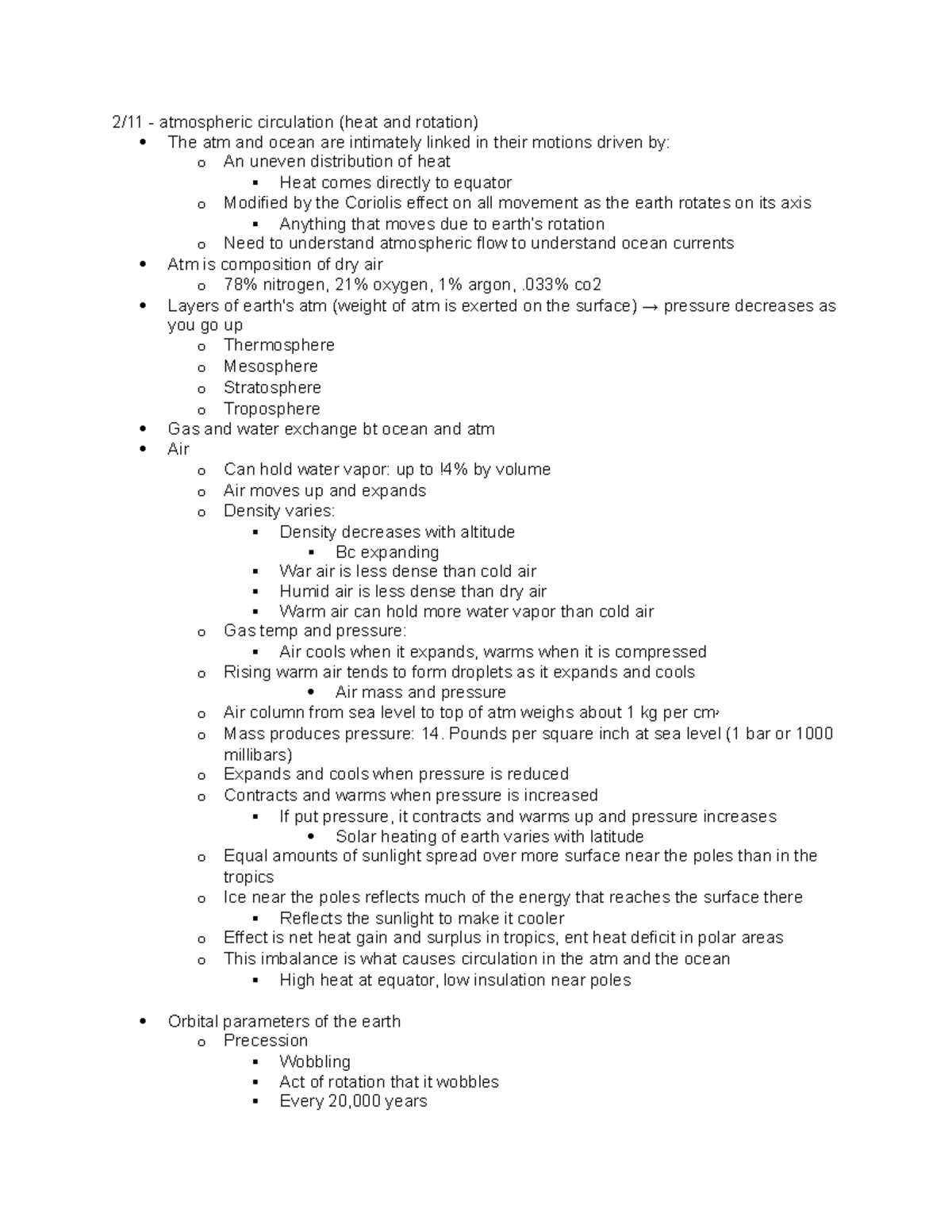 Lecture Notes 11 2 11 Atmospheric Circulation Heat And Rotation The Atm And Ocean Are
