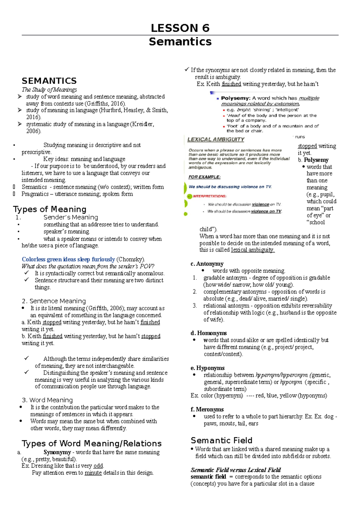 Lesson 6 Semantics - Purposive Communication - LESSON 6 Semantics SEMANTICS The Study of ...