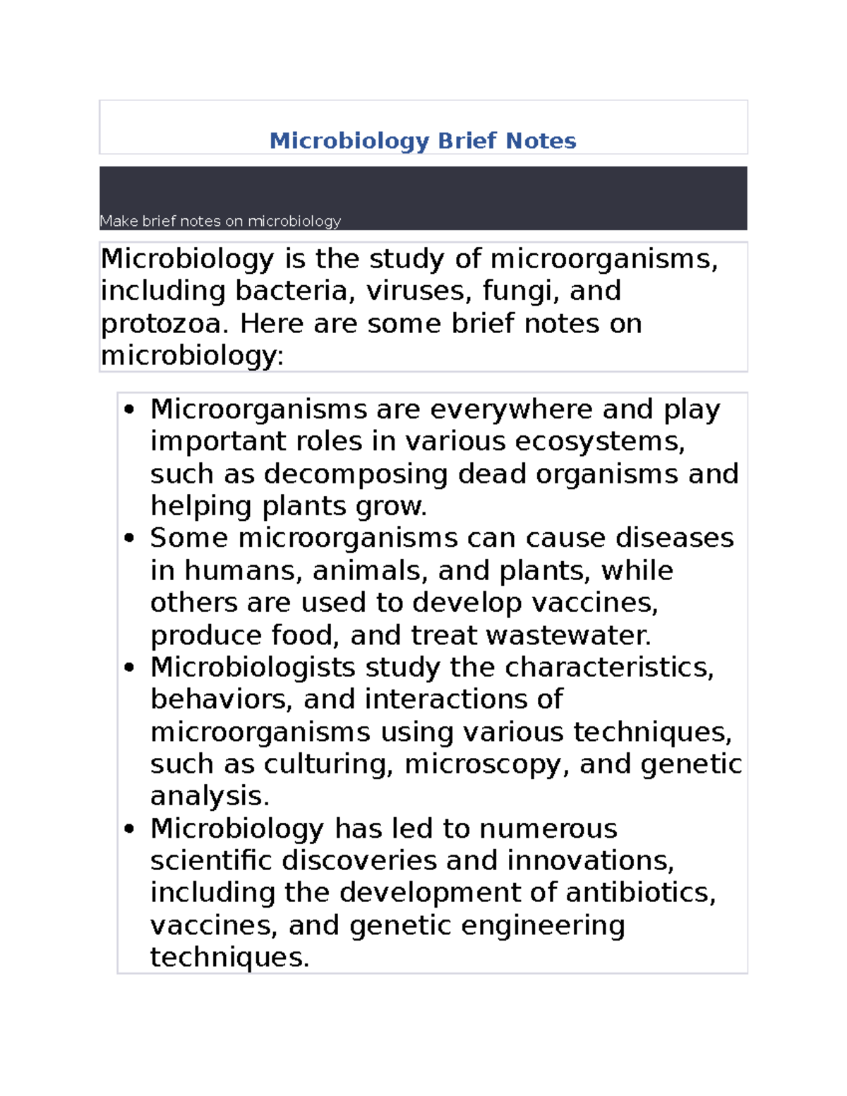 Microbiology - Here are some brief notes on microbiology ...