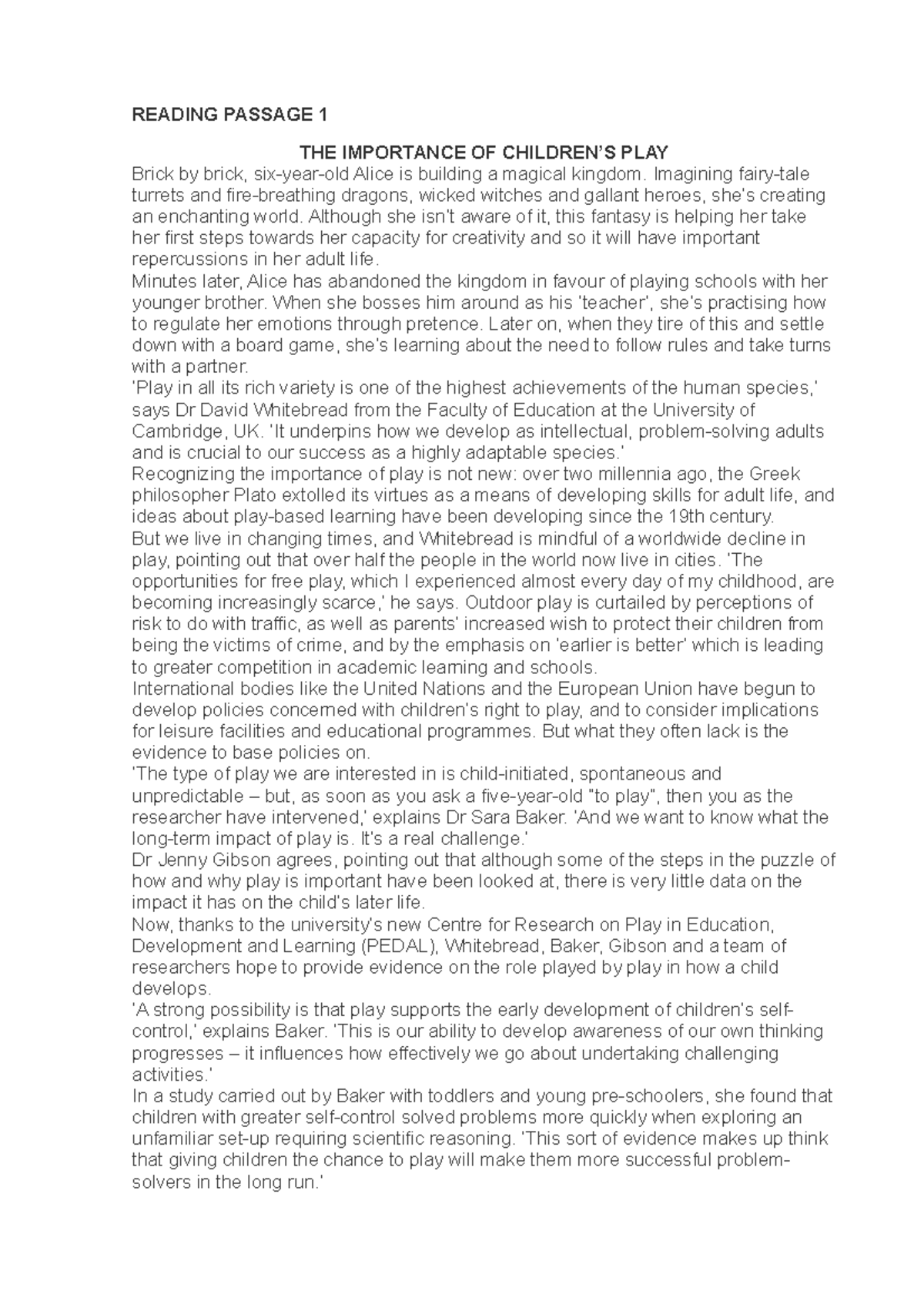 Reading Passage 1 - dgdkjbrldbn - READING PASSAGE 1 THE IMPORTANCE OF ...