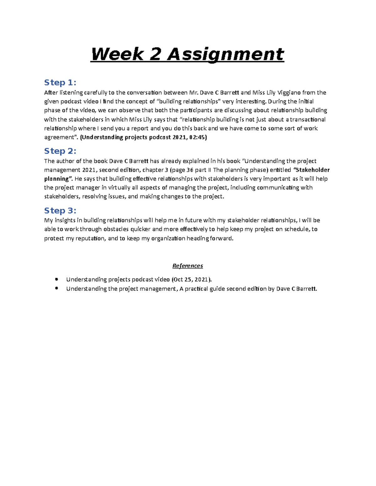 Week 2 assignment intro to proj manag - MGMT8300 - Conestoga College ...