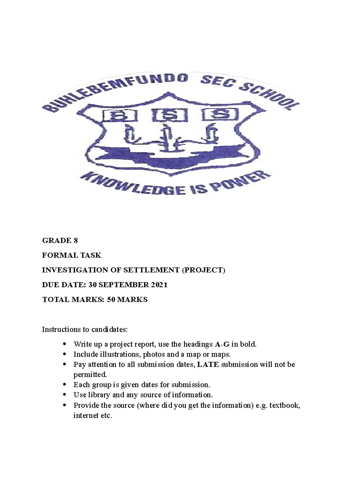 Grade 8 Project Quesyions And Solution GRADE 8 FORMAL TASK
