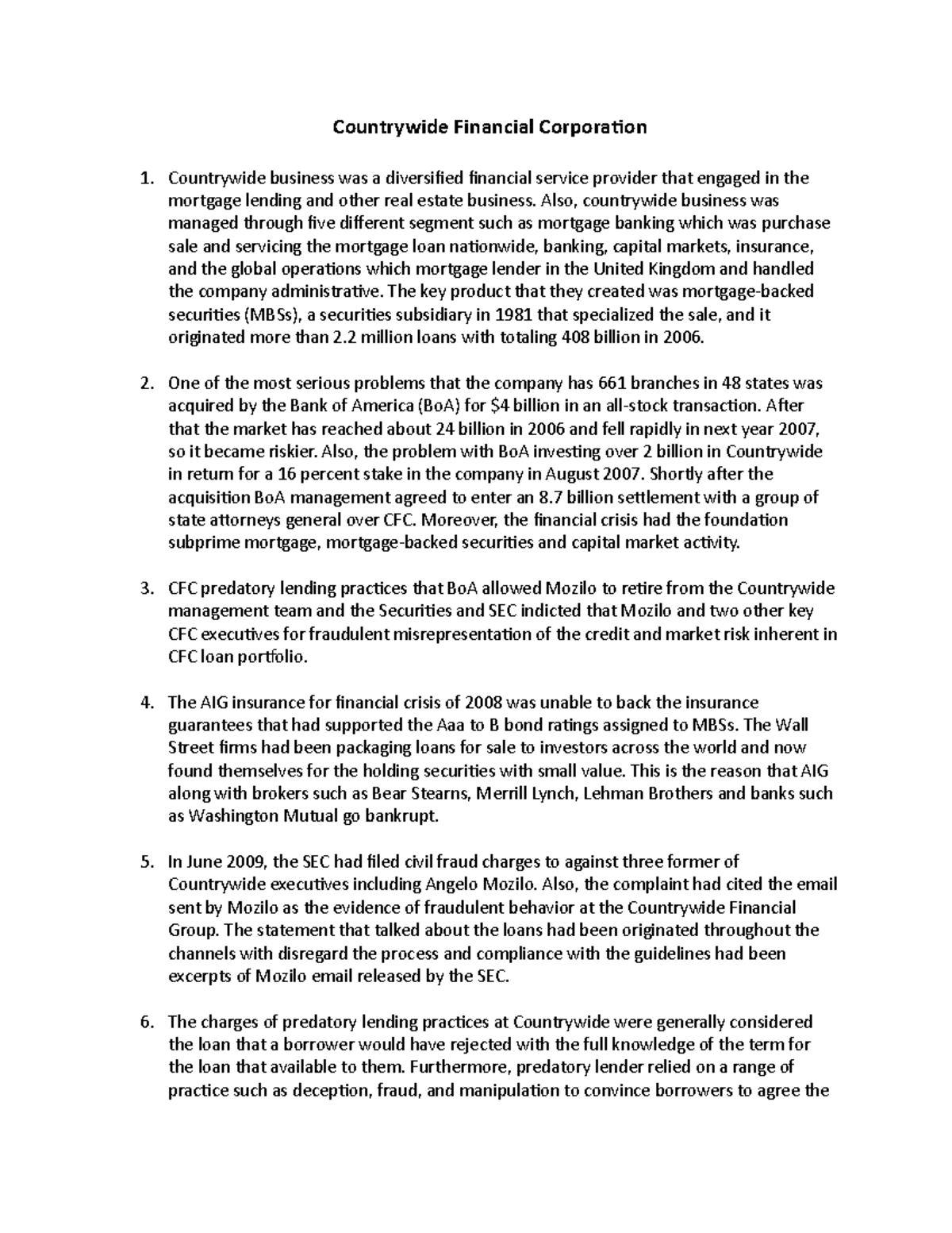 Countrywide case - Countrywide Financial Corporation Countrywide ...