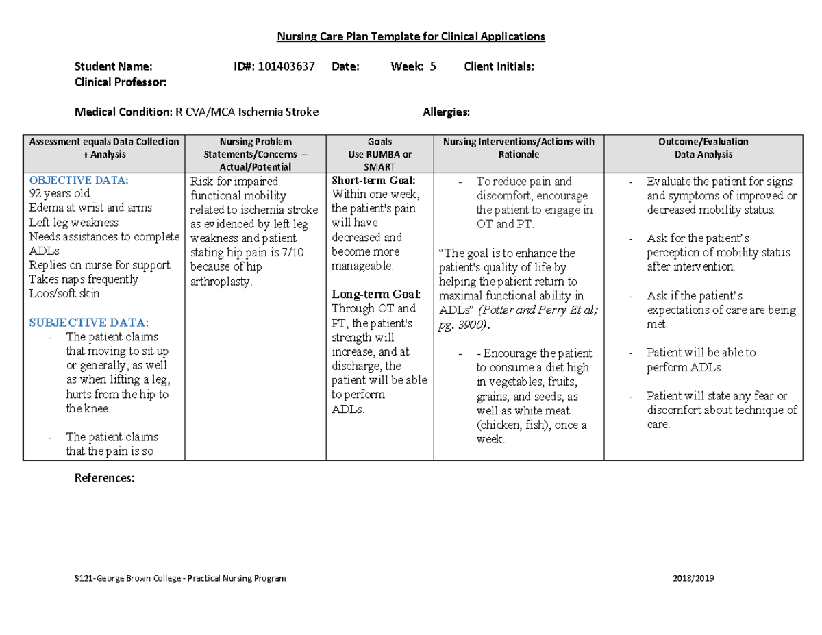 Template Nursing Care Plans - References: Nursing Care Plan Template ...