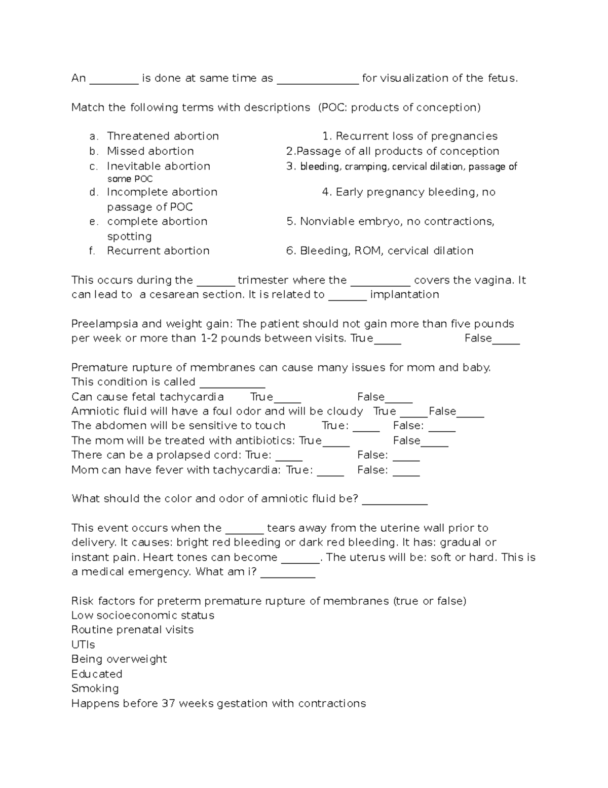 Unit 4 - Week 4 worksheet: the professor put this together of fill in ...