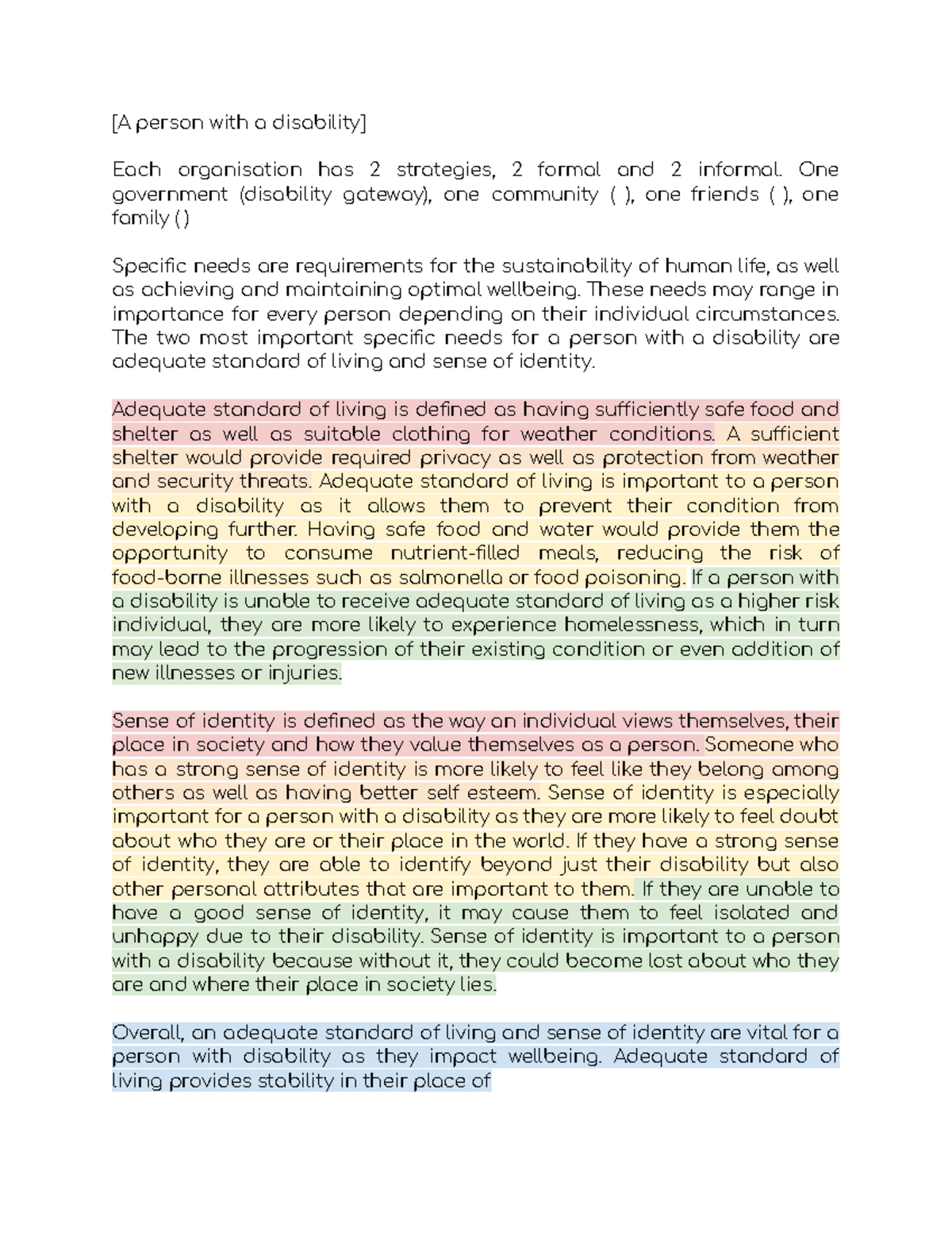 Assessment Alarm Example - [A person with a disability] Each ...