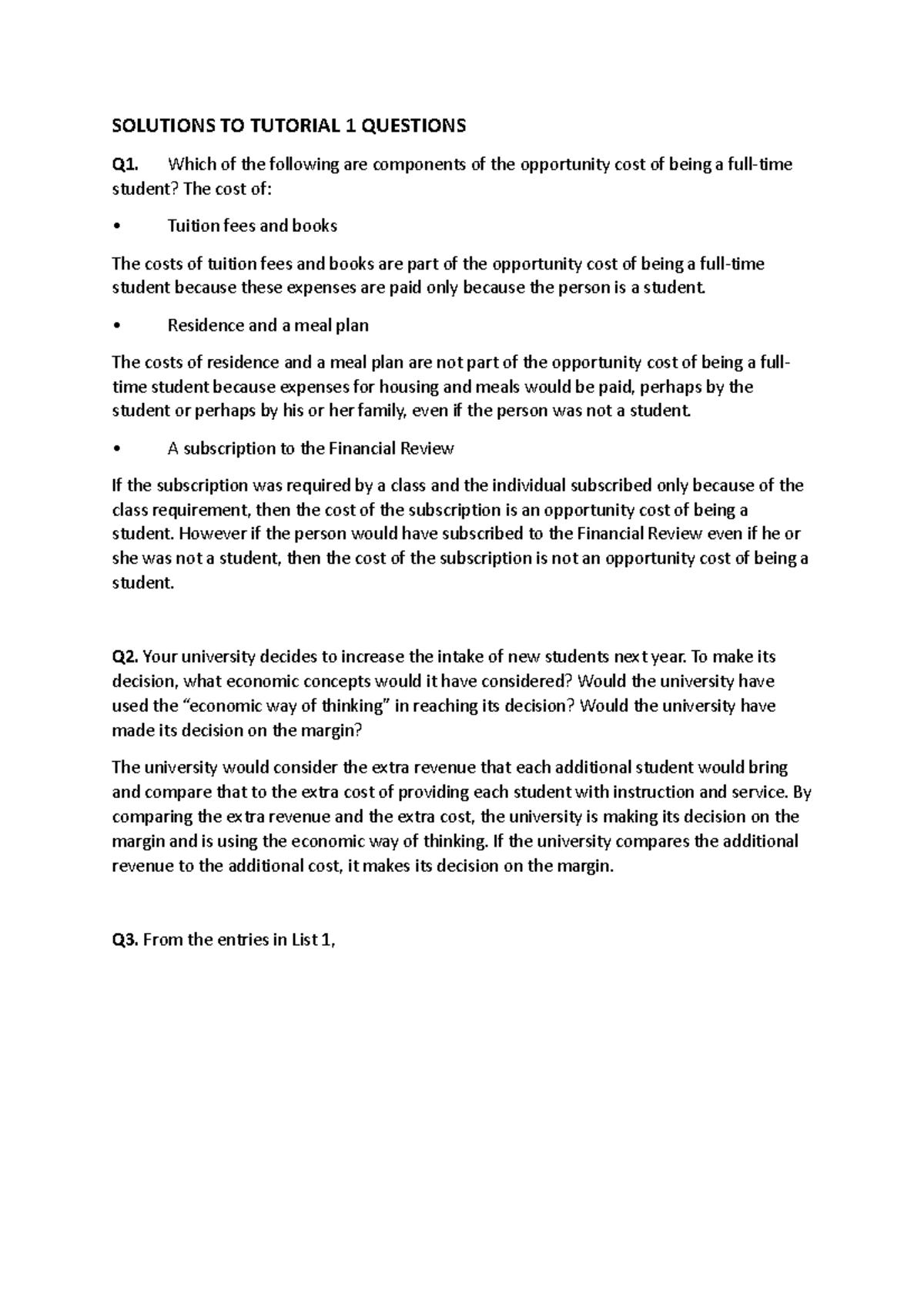 Solutions TO Tutorial 1 Questions - SOLUTIONS TO TUTORIAL 1 QUESTIONS ...