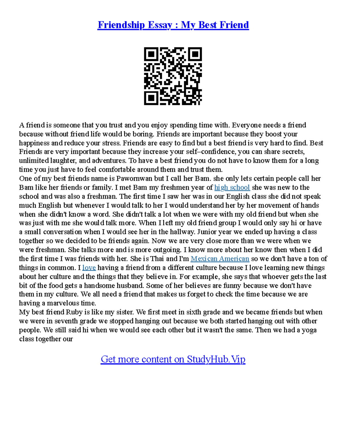English Essay My Best Friend - Friendship Essay : My Best Friend A ...