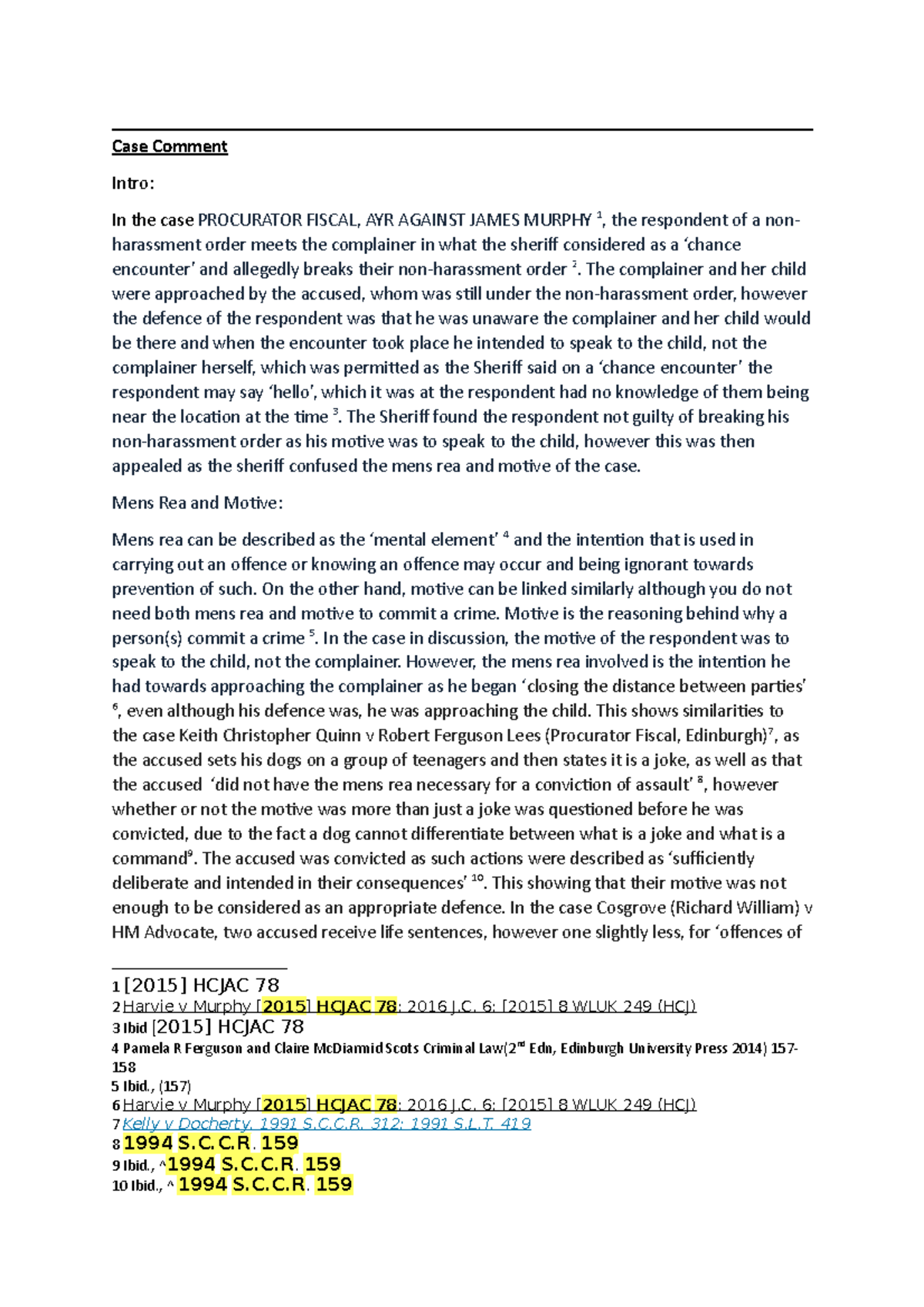 CASE Comment - Case note for coursework. mark in 60s. - Case Comment ...