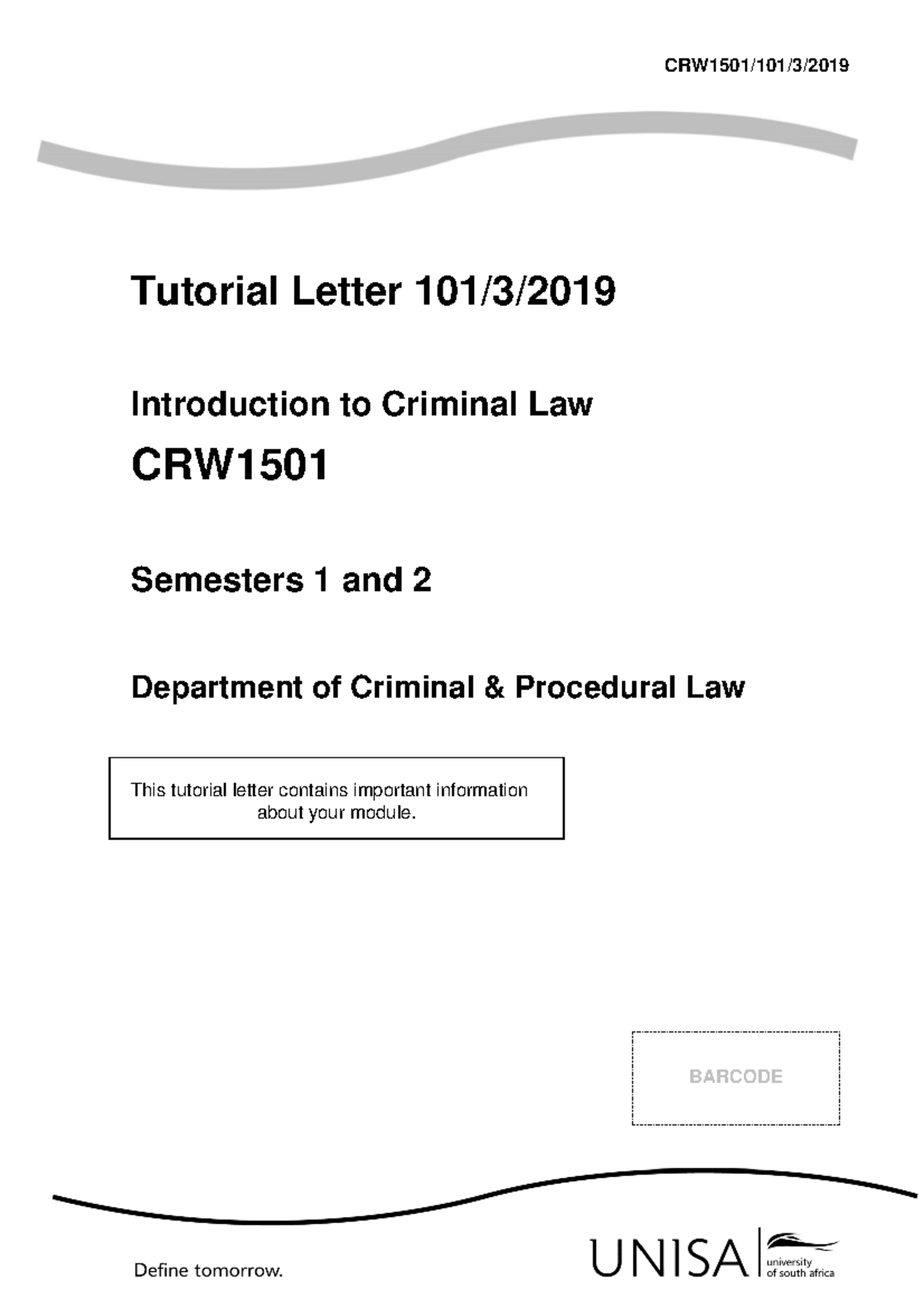 Crw1501 - Tutorial letter 101/2020 - CRW1501/101/3/ Tutorial Letter 101 ...