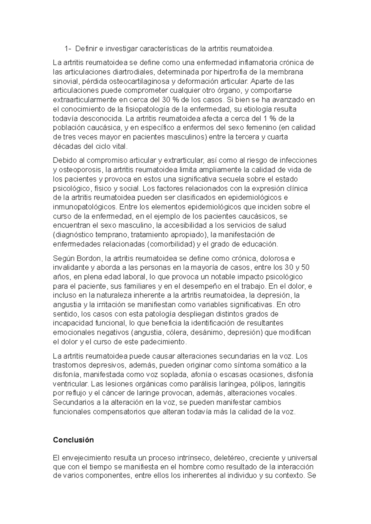 Farmaco - 1- Definir e investigar características de la artritis ...