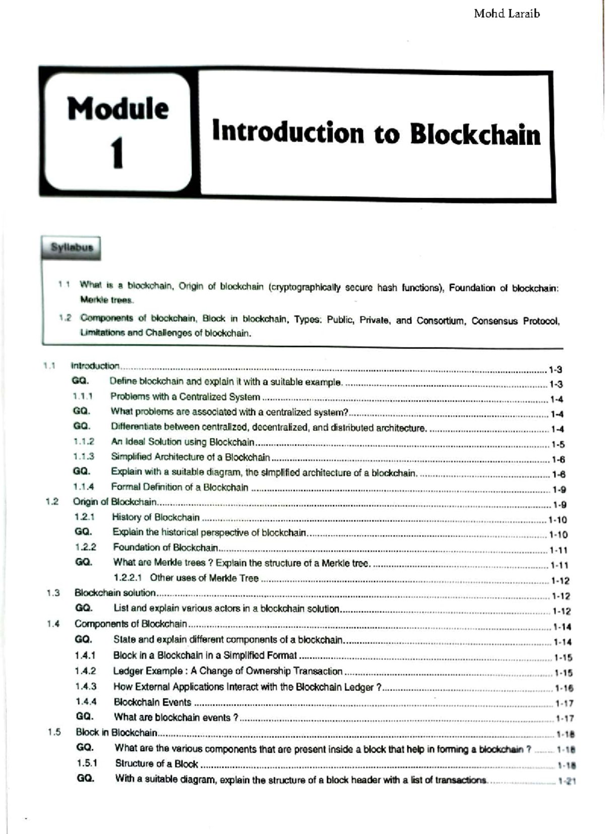Guide Book for Blockchain - ####### Module Introduction to Blockchain 1 Sylabus 11 What is a ...