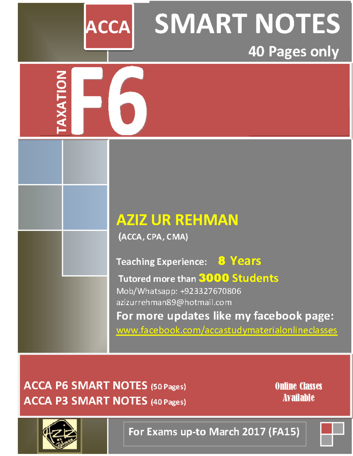 Acca f6 smart notes 40 pages fa15 upto march 2017 - Co ntact: + azi ...