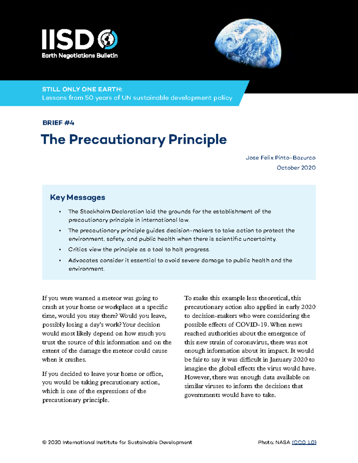 Still one earth precautionary principle - © 2020 International ...
