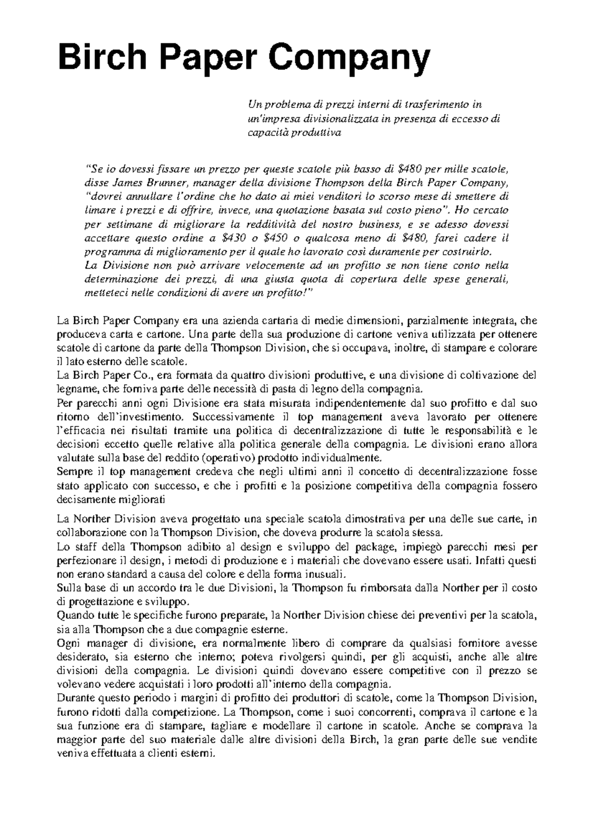 Caso Birch Paper Com - Birch Paper Company Un problema di prezzi ...