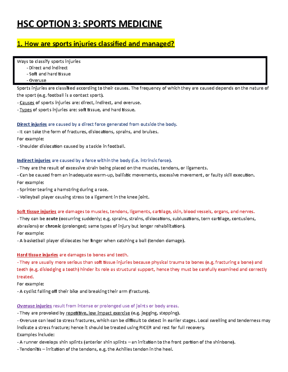 Pdhpe sport med notes - HSC OPTION 3: SPORTS MEDICINE 1. How are sports ...