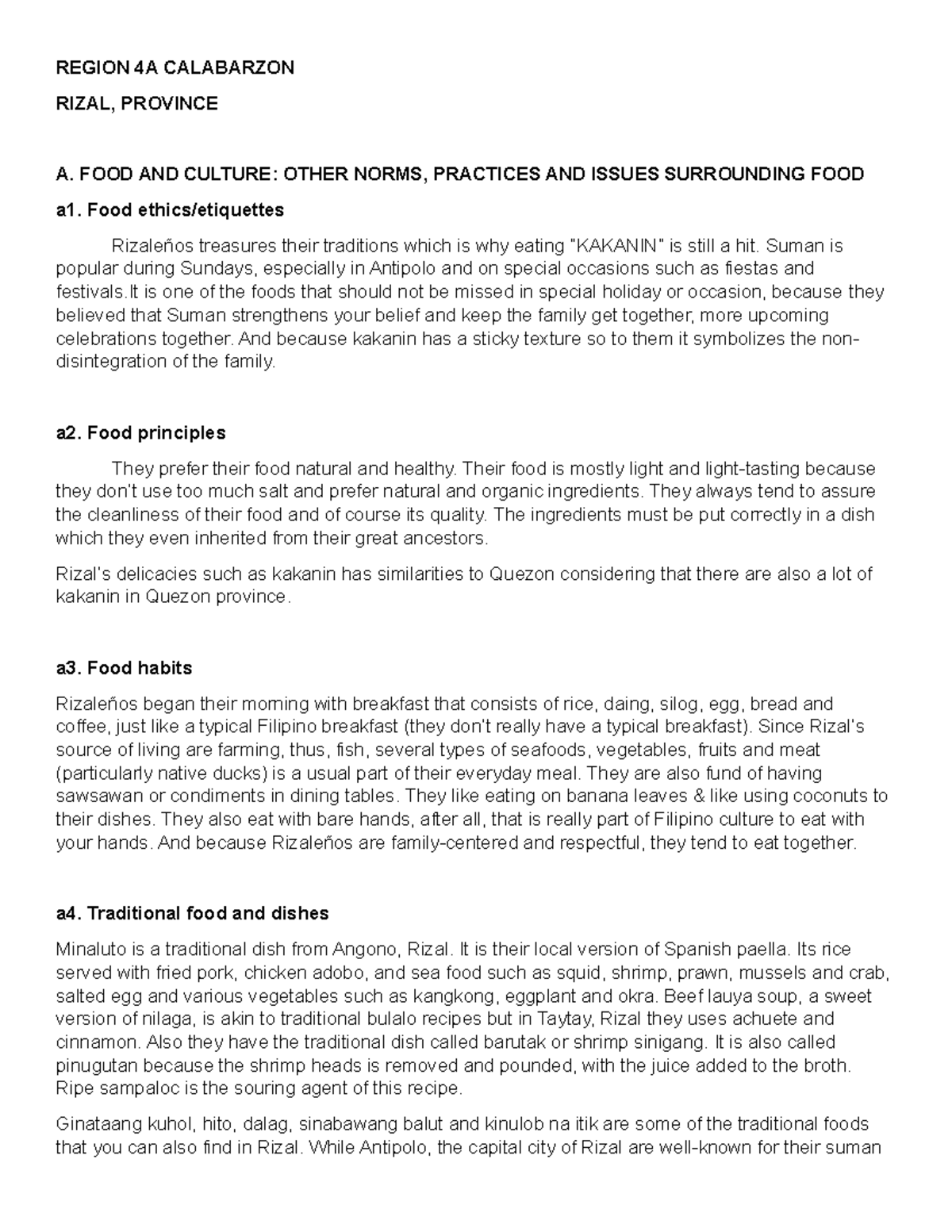 Rizal, Province: Food culture and practices - Hospitality Management ...