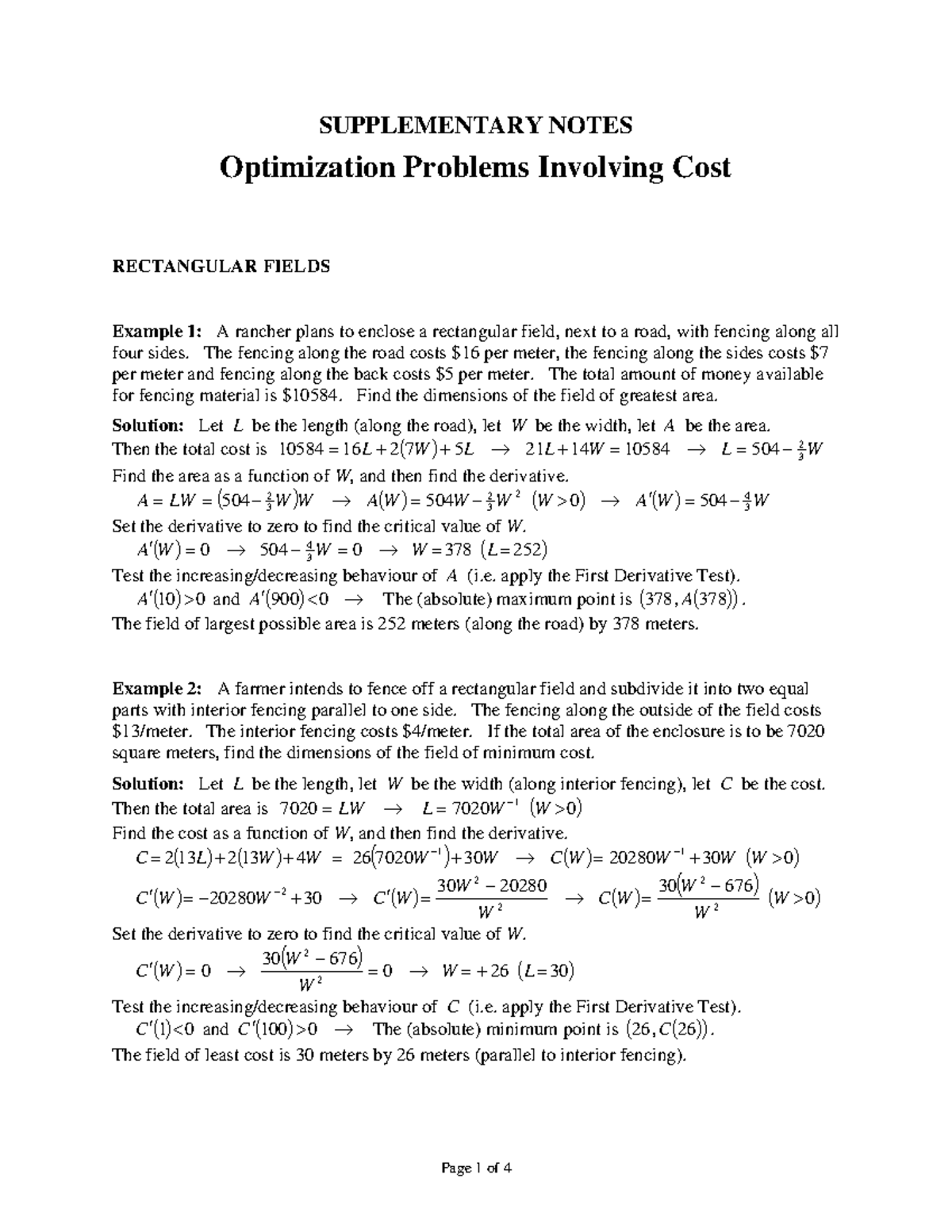 Examen type / pratique, questions - SUPPLEMENTARY NOTES Optimization ...