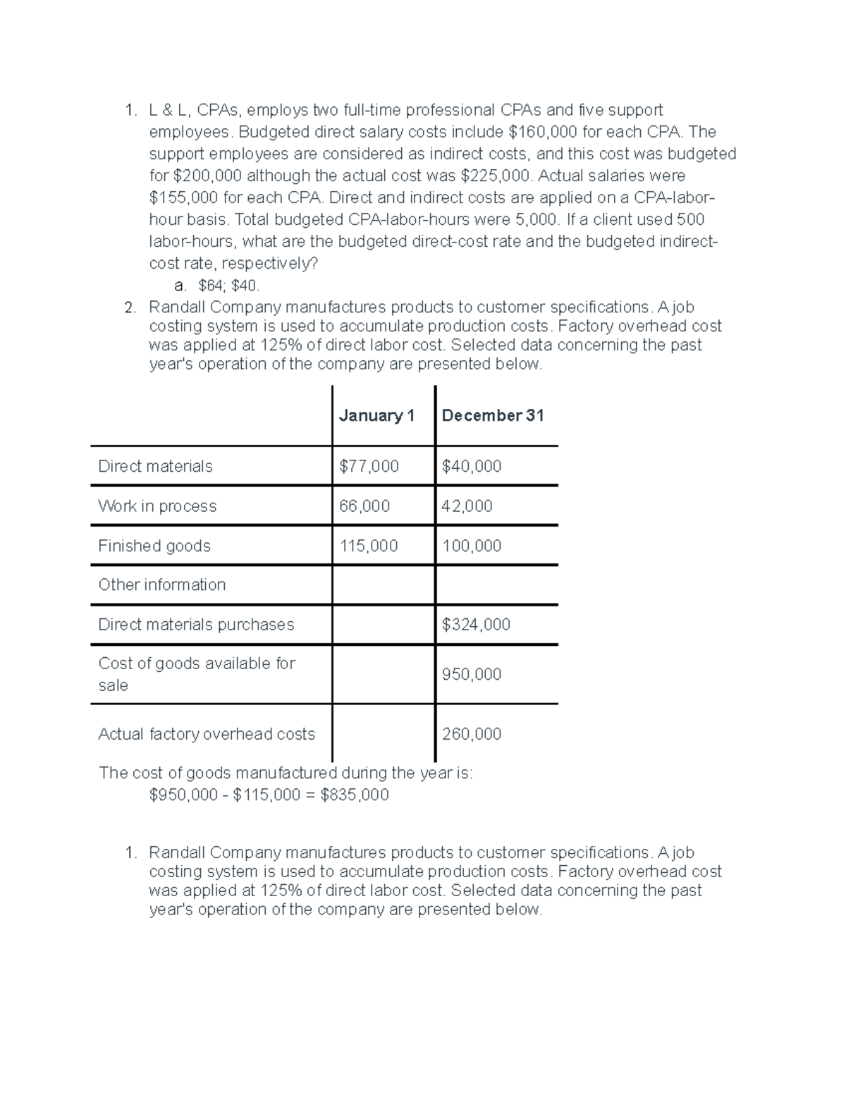 accounting hw #3 - L & L, CPAs, employs two full-time professional CPAs ...