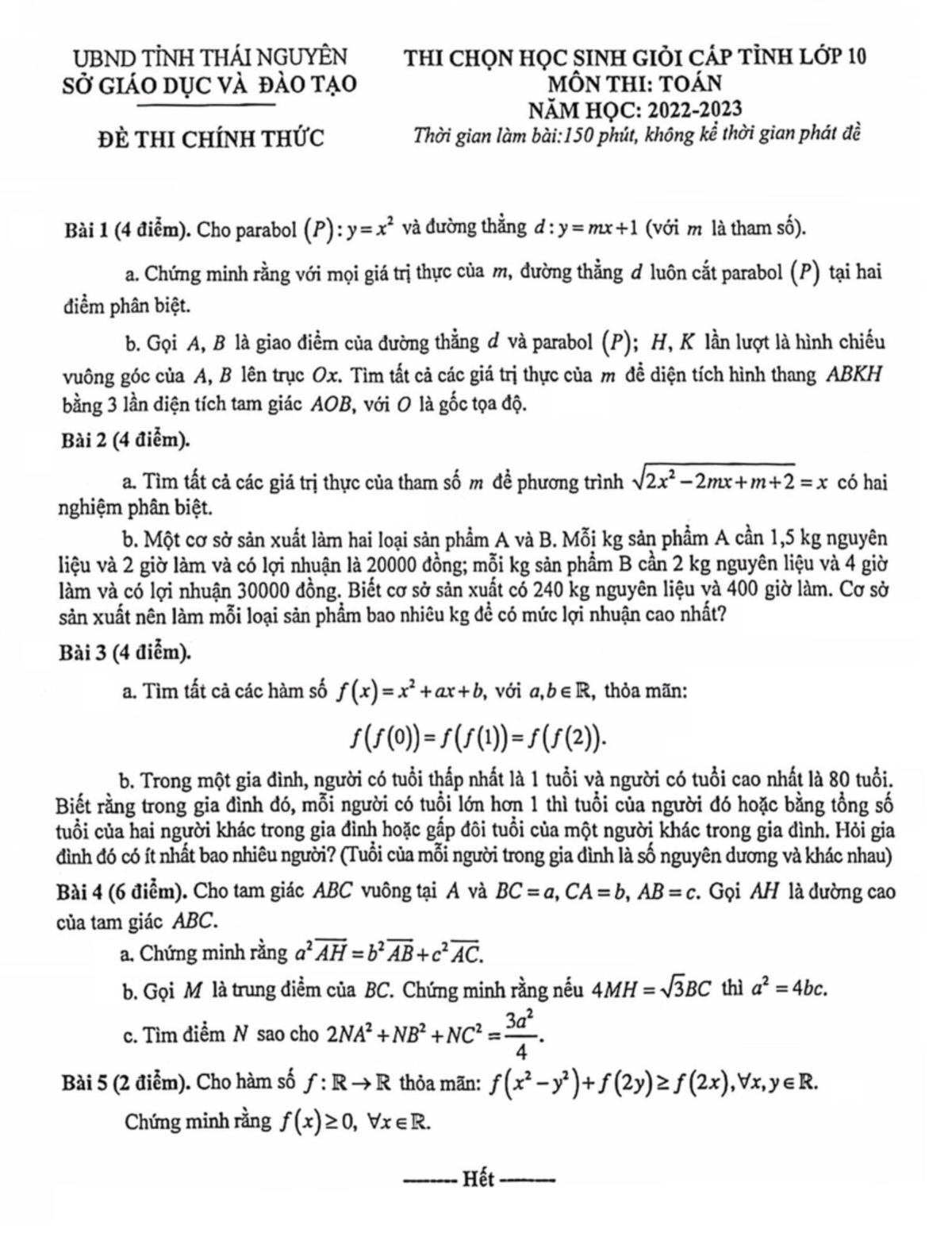 De hoc sinh gioi cap tinh toan 10 nam 2022 2023 so gddt thai nguyen - Luật học - Studocu