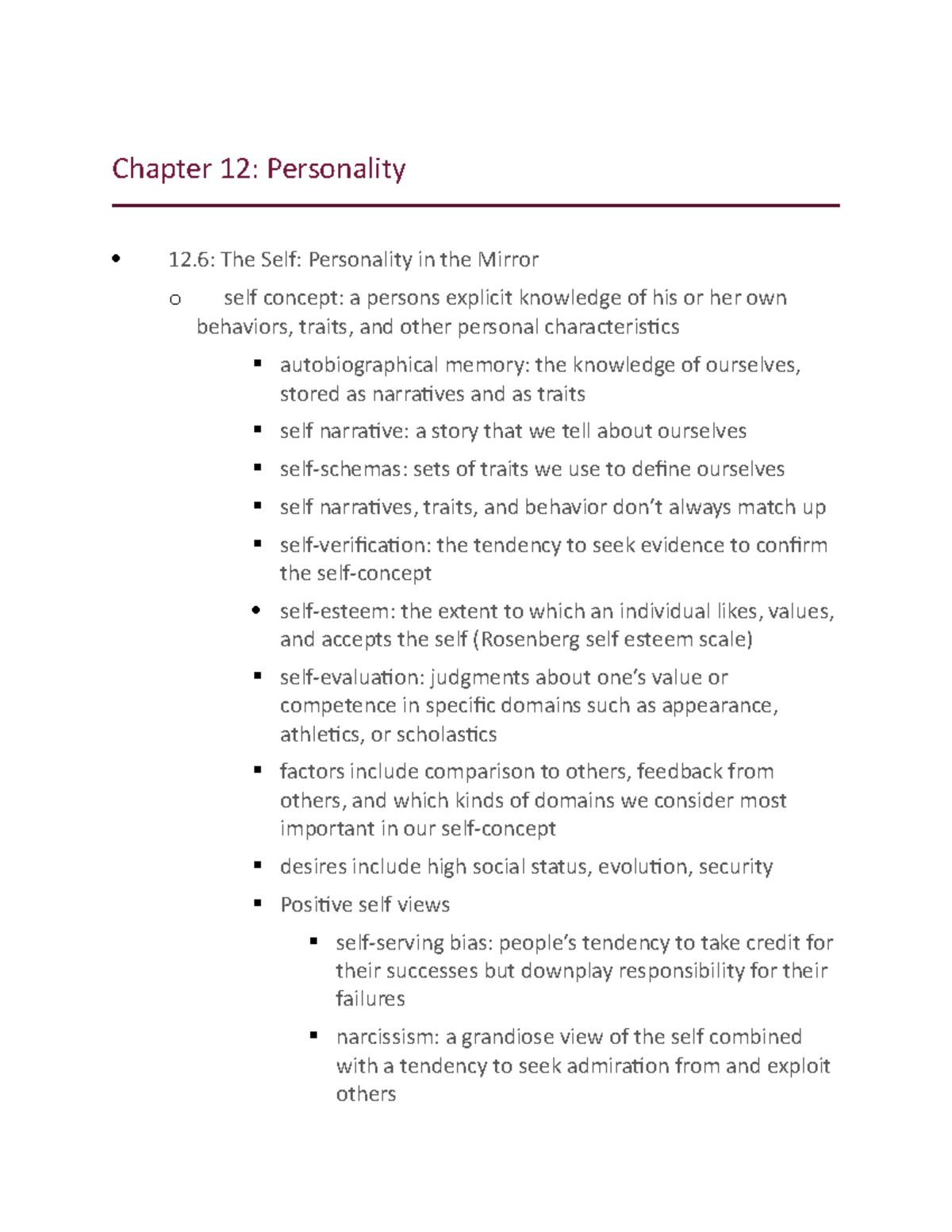 Chapter 12 - Chapter 12: Personality 12: The Self: Personality in the ...