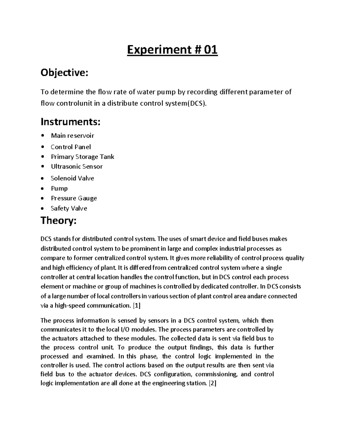 Experiment 01 instrumentation - Experiment # 01 Objective: To determine ...