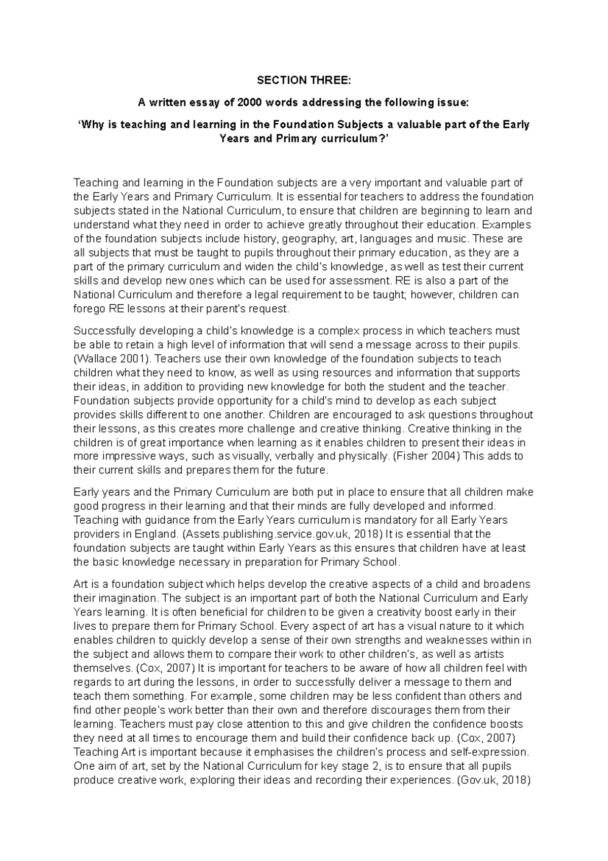 Assignment Section 3 - Grade: 2:1 - SECTION THREE: A written essay of ...