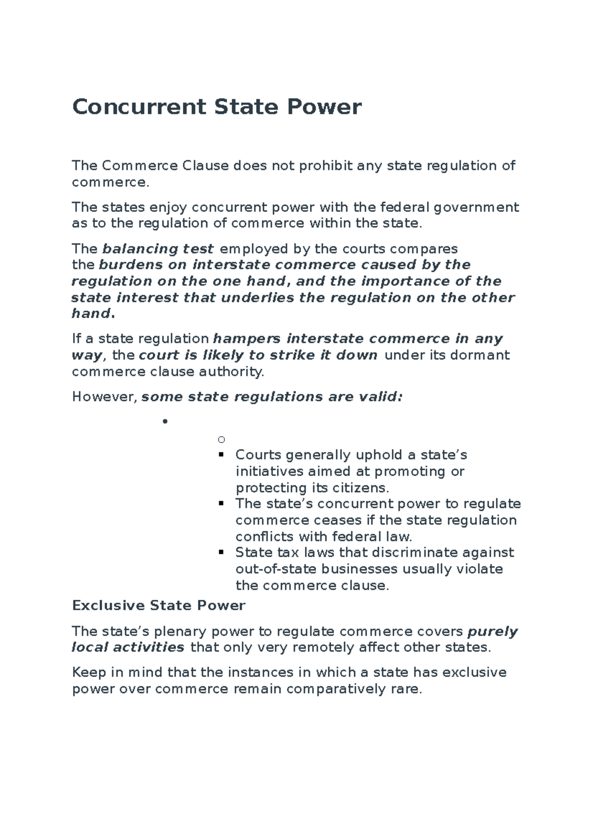 Concurrent State Power - The states enjoy concurrent power with the ...