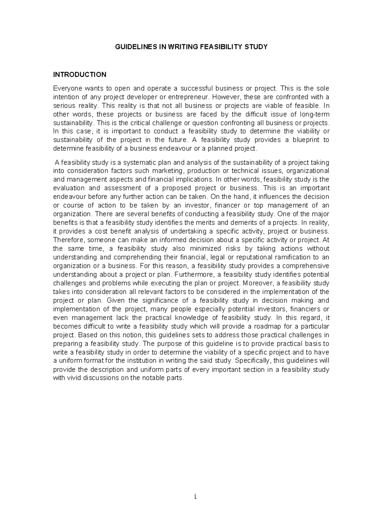Revised- Guidelines-IN- Writing- Feasibility- Study - i GUIDELINES IN ...