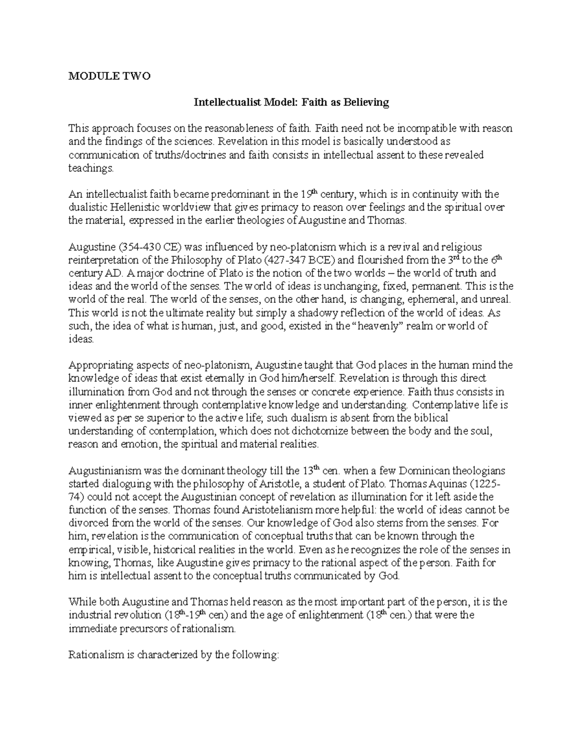 2.2 FWL Rdng 1 - Faith as Believing-2 - MODULE TWO Intellectualist ...