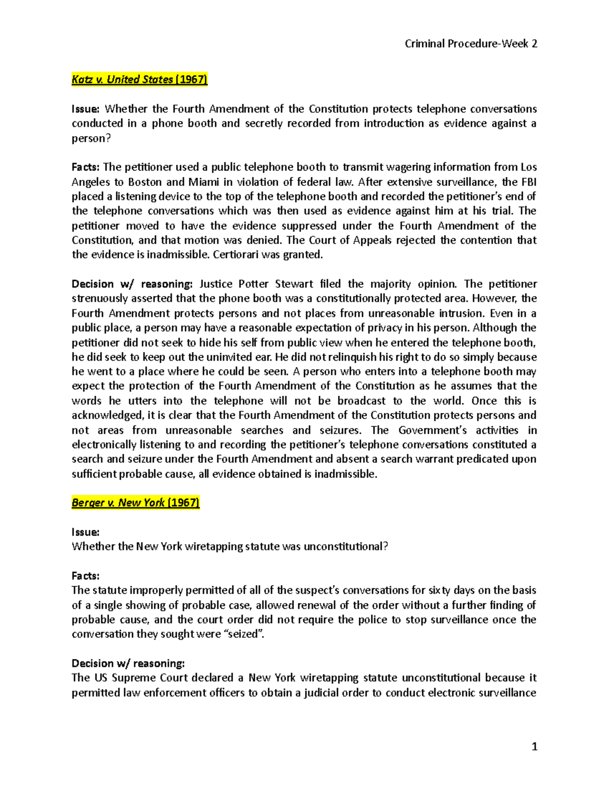 CP cases - Case law for criminal procedure, identifying issue, rule ...