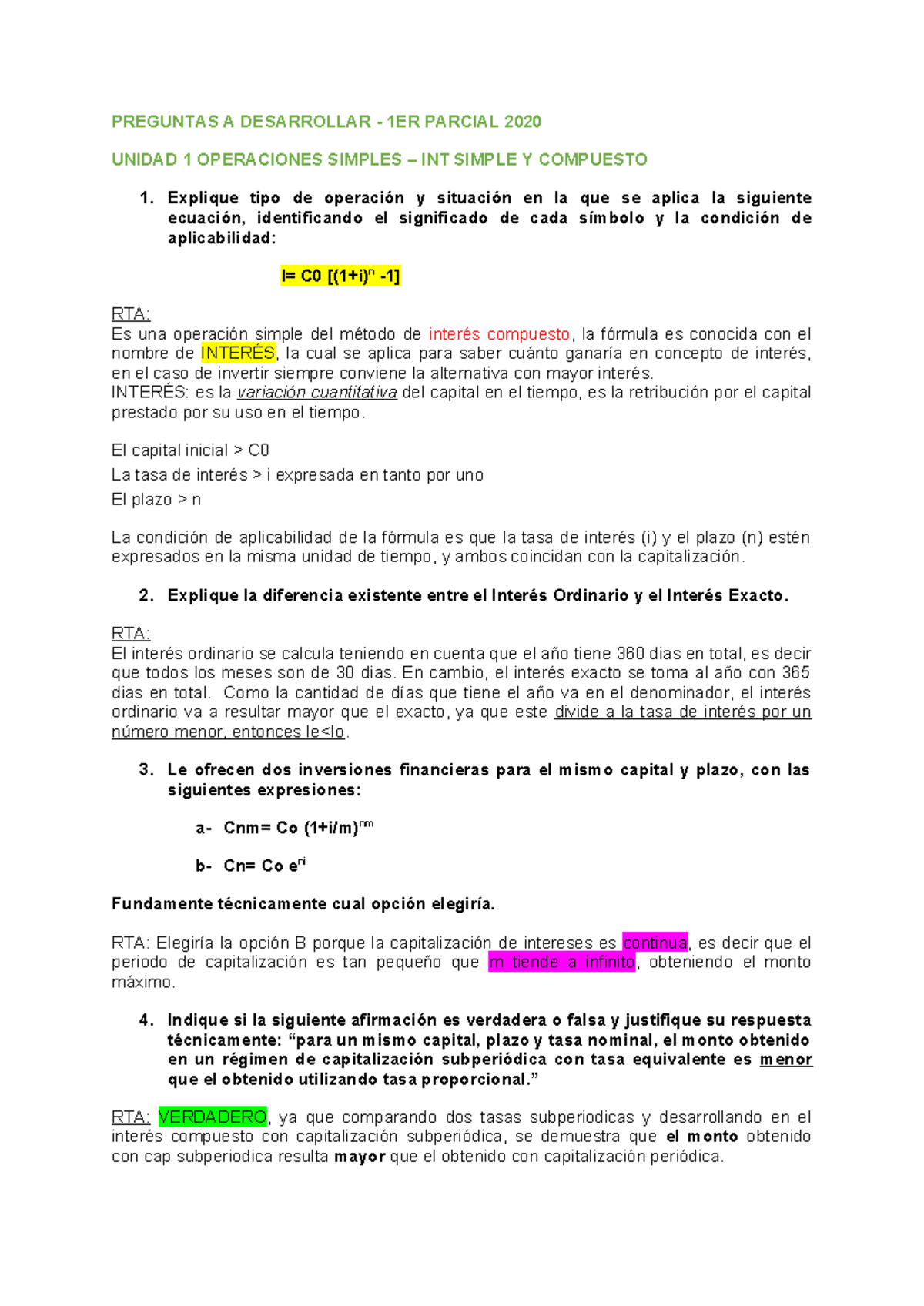Preguntas Financiera - ............................ - PREGUNTAS A DESARROLLAR - 1ER PARCIAL 2020 ...