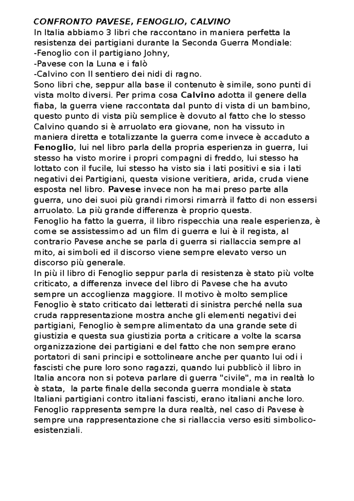 Confronto Pavese E Fenoglio - CONFRONTO PAVESE, FENOGLIO, CALVINO In ...