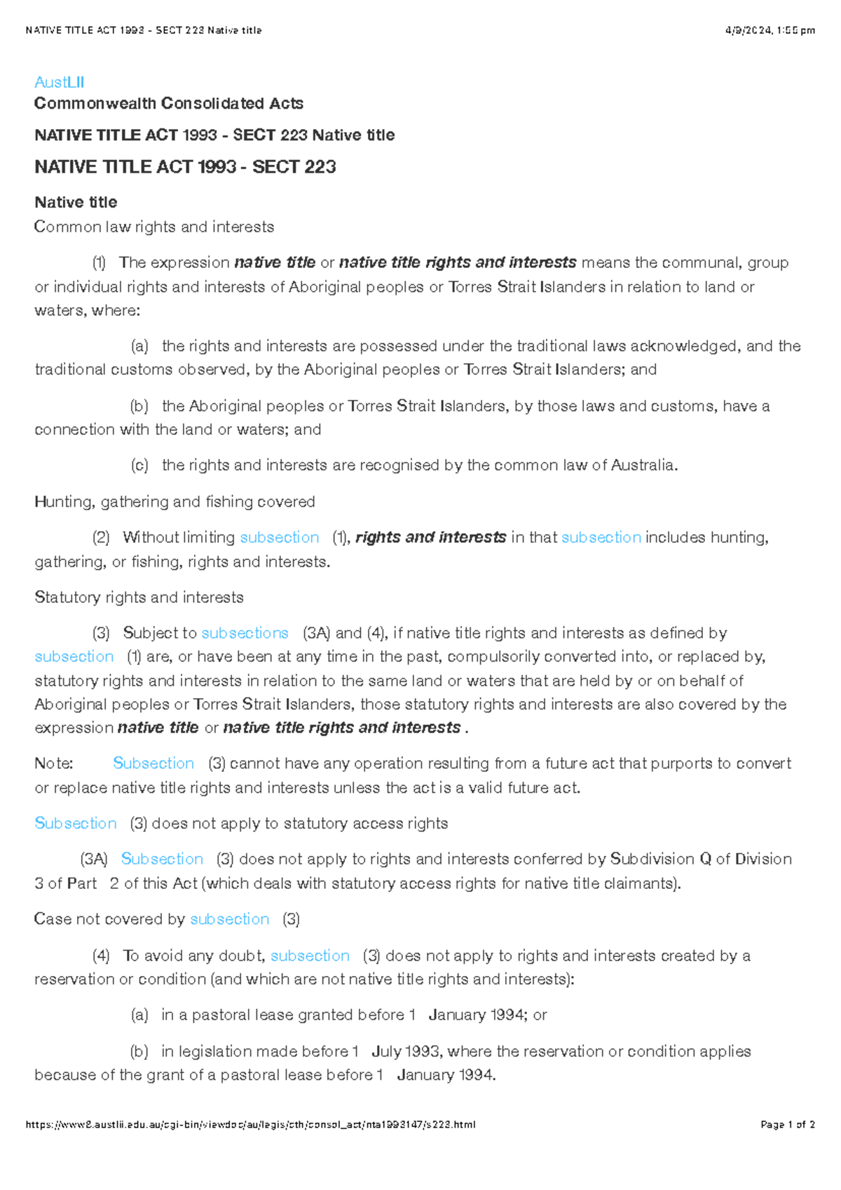 Native Title ACT 1993 - SECT 223 Native title - NATIVE TITLE ACT 1993 ...