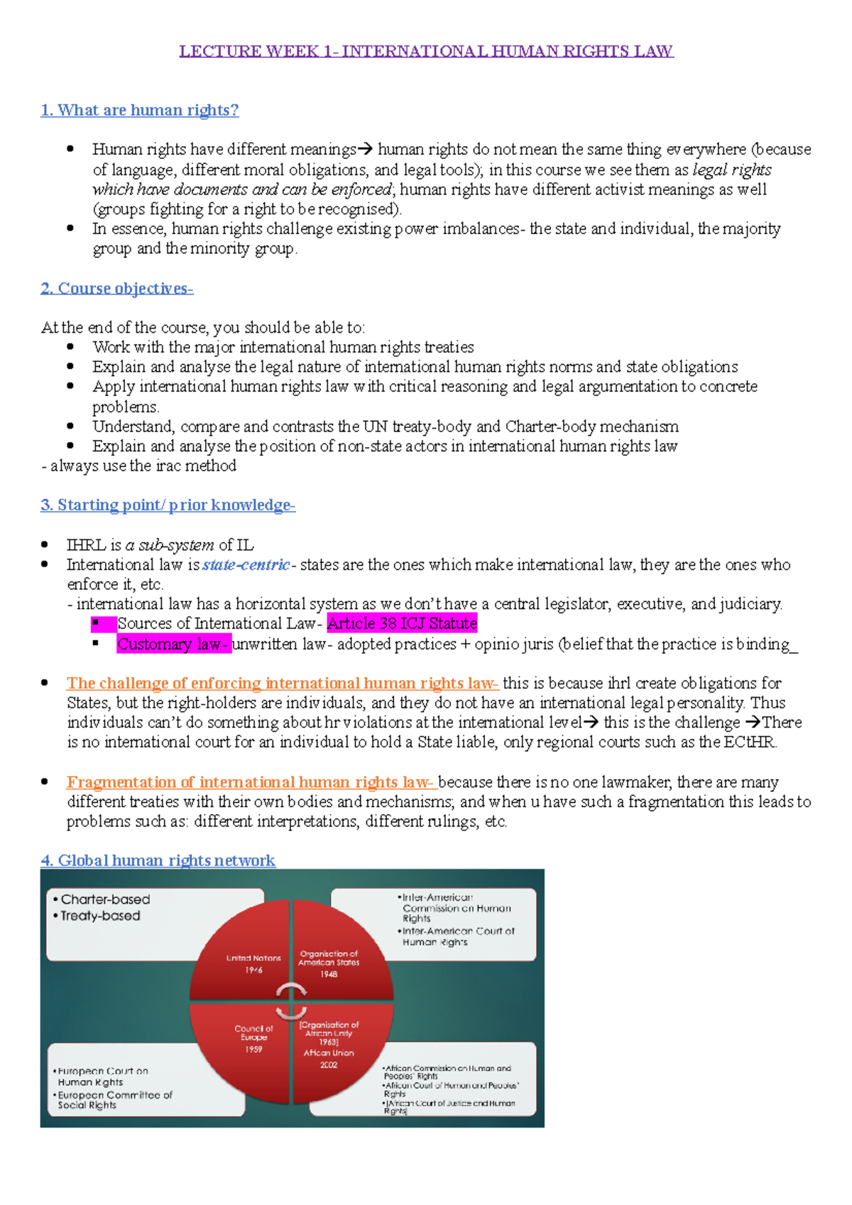 International Human Rights Law Lecture Notes Week 1 Lecture Week 1