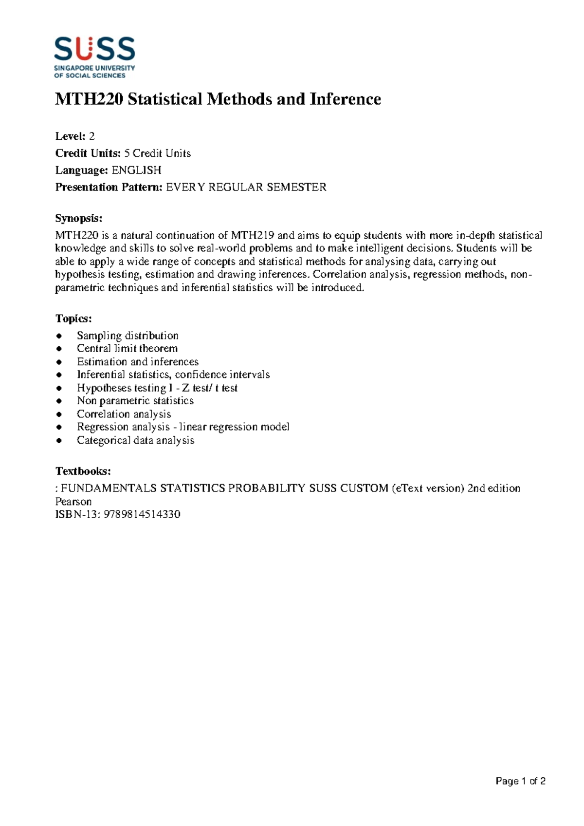 MTH220 - Summary Statistical Methods and Inference - MTH220 Statistical Methods and Inference ...