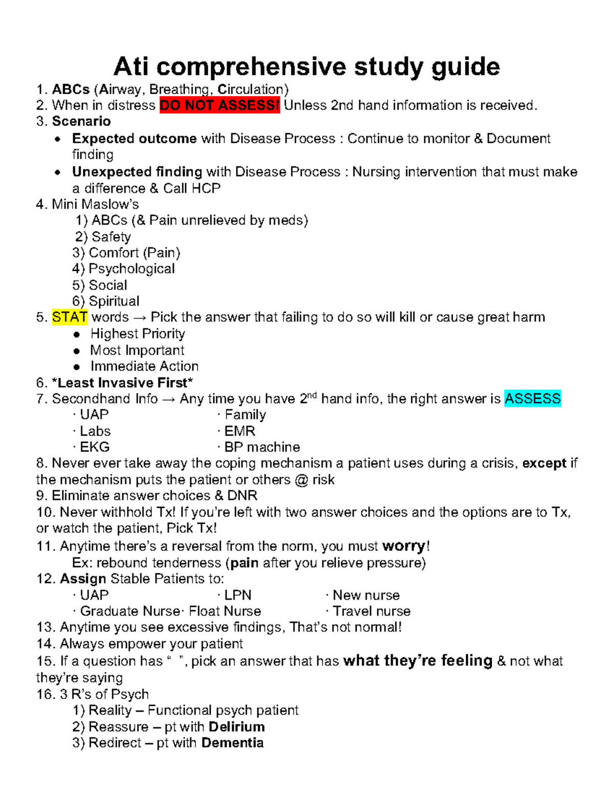 Comprehensive Ati 2021 - Ati comprehensive study guide ABCs ( A irway ...