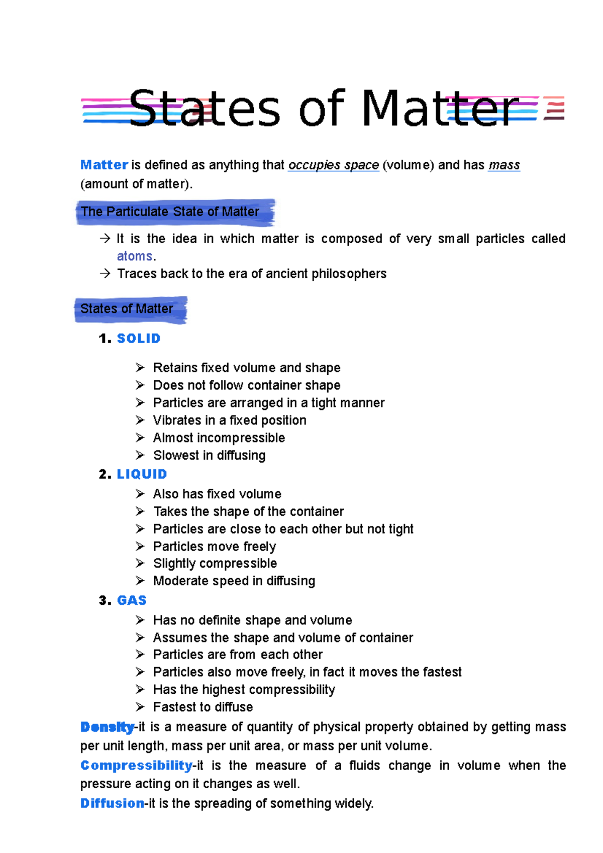 States-of-Matter - notes - States of Matter Matter is defined as ...