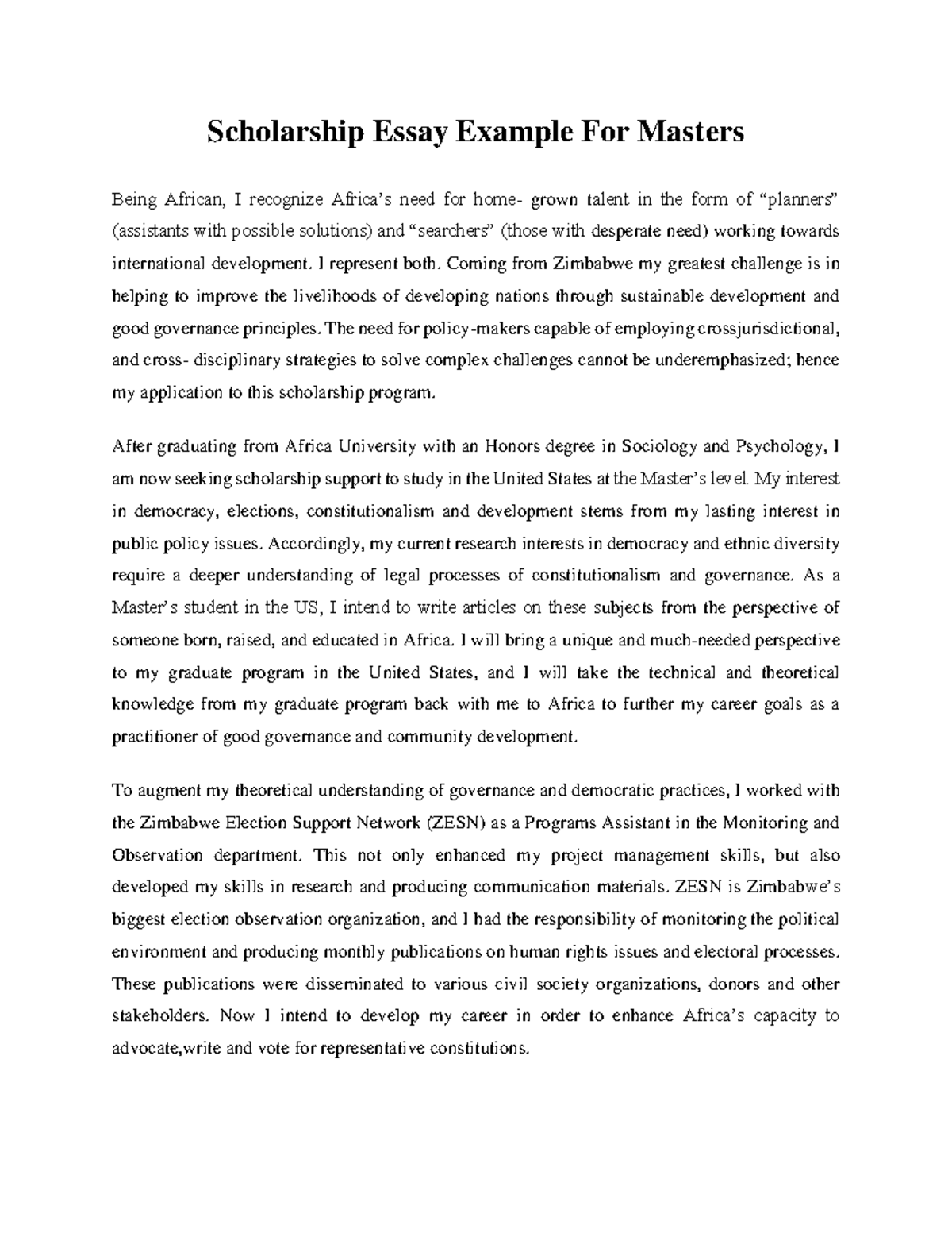 Scholarship Essay Example For Masters - I represent both. Coming from ...