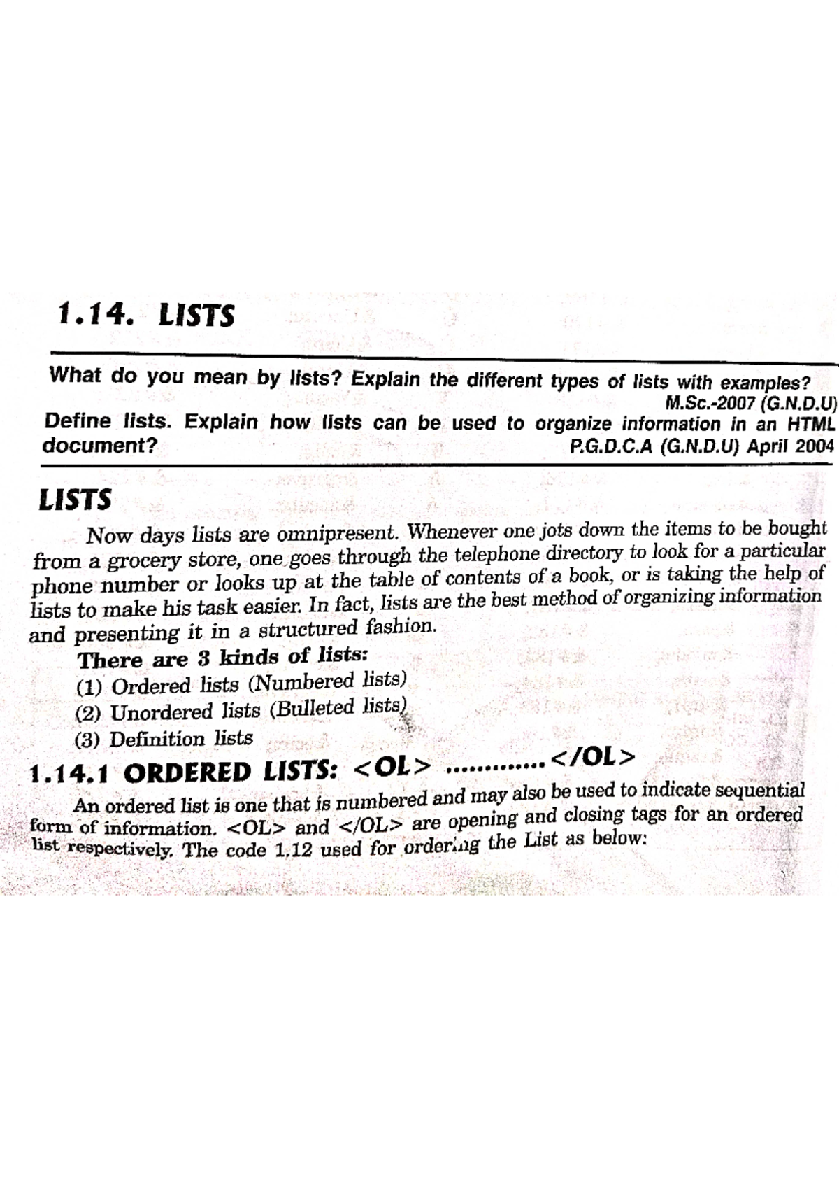 Lists - Web designing - Bachelor of Computer Applications - Studocu