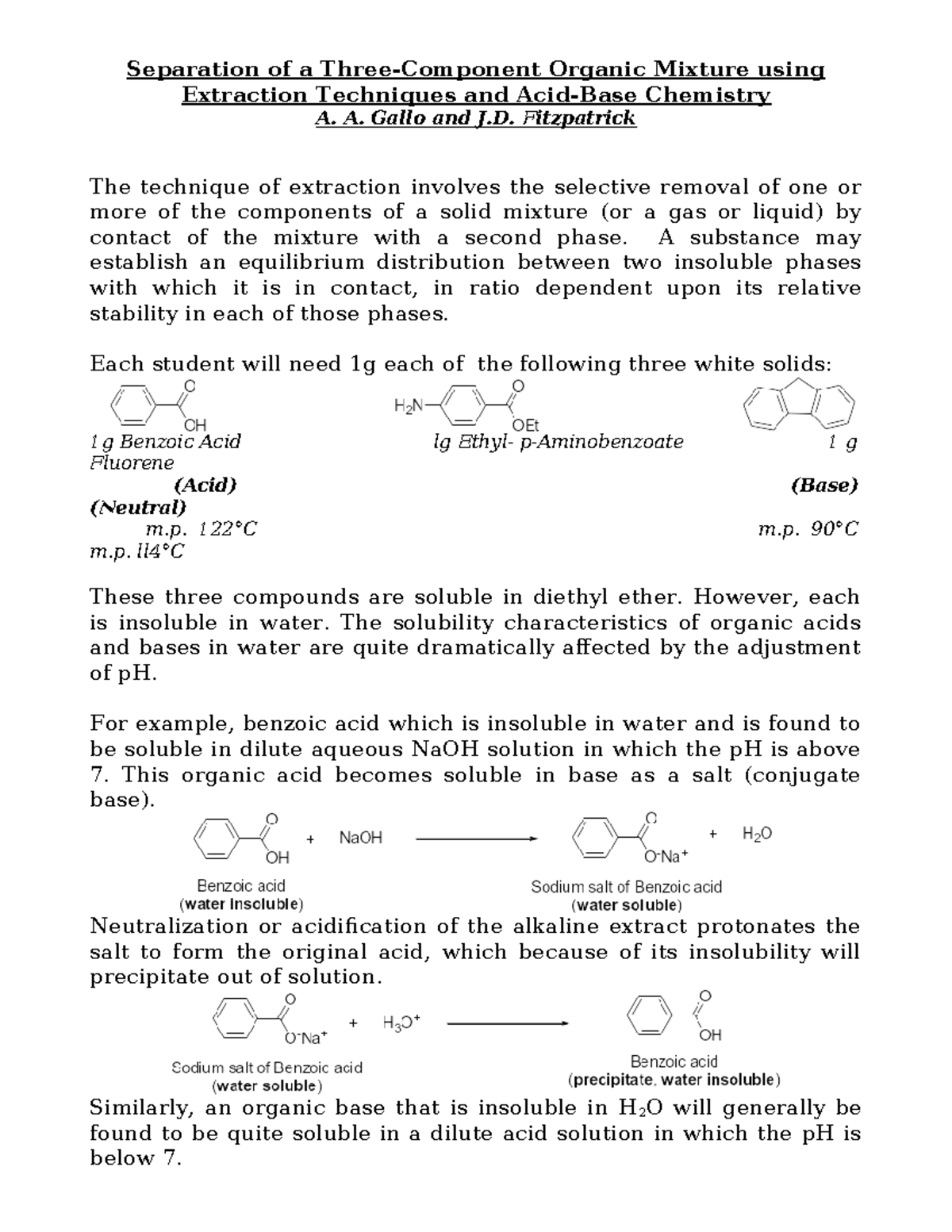 Acid Base Chemistryrev fa18 - Separation of a Three-Component Organic Mixture using Extraction ...