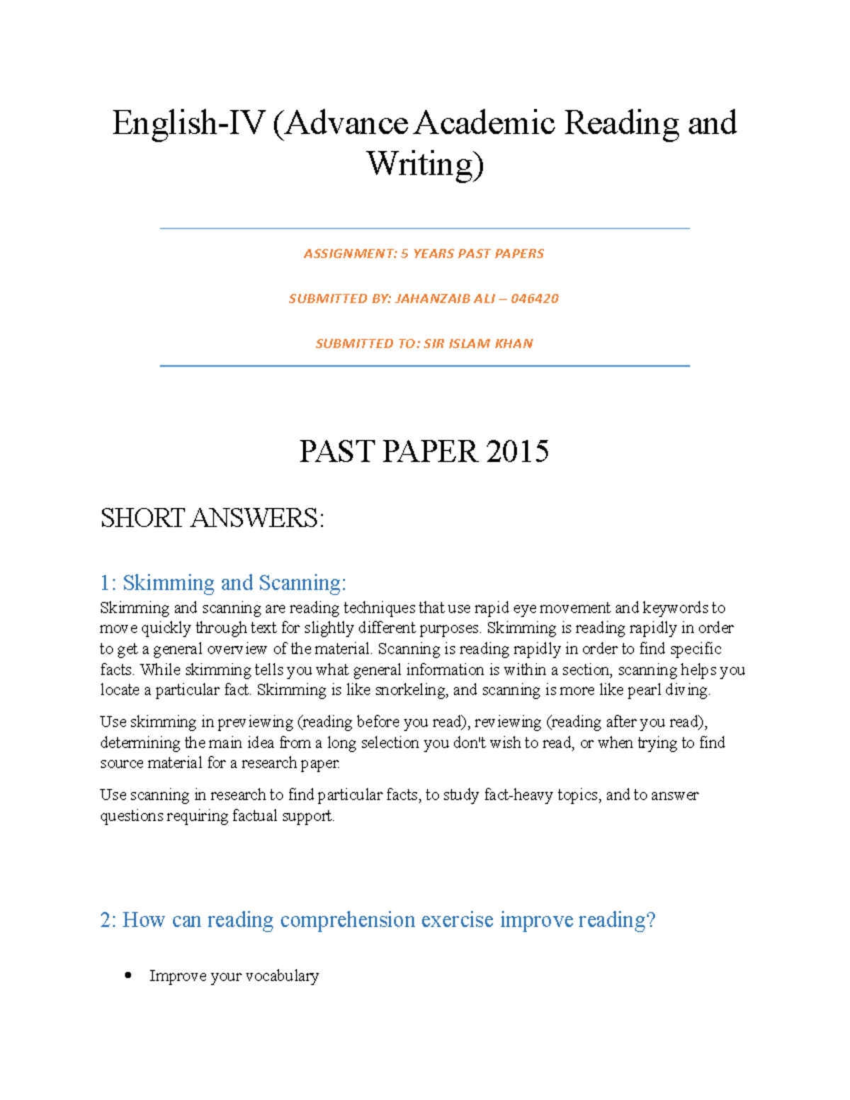 Solved Papers English-IV (Advance Academic Reading and Writing ...