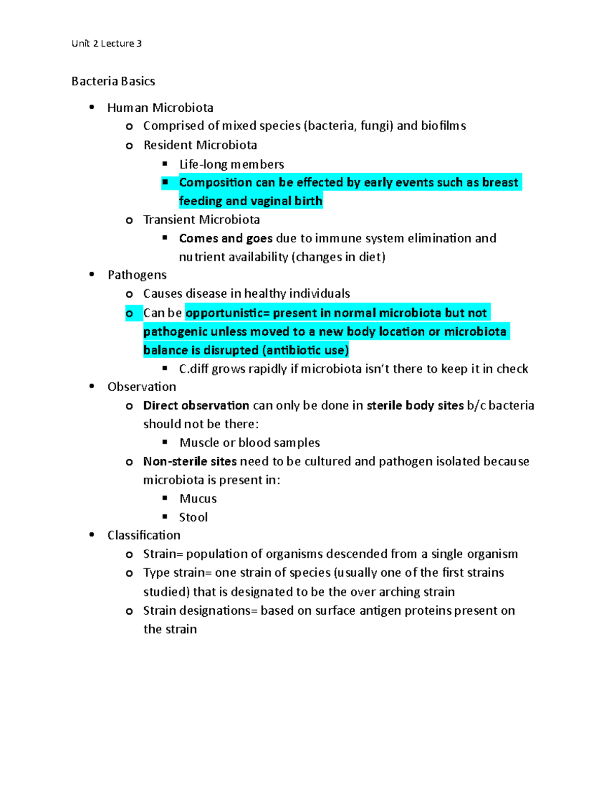 Unit2Lecture 3Bacteria Basics - Bacteria Basics Human Microbiota o ...