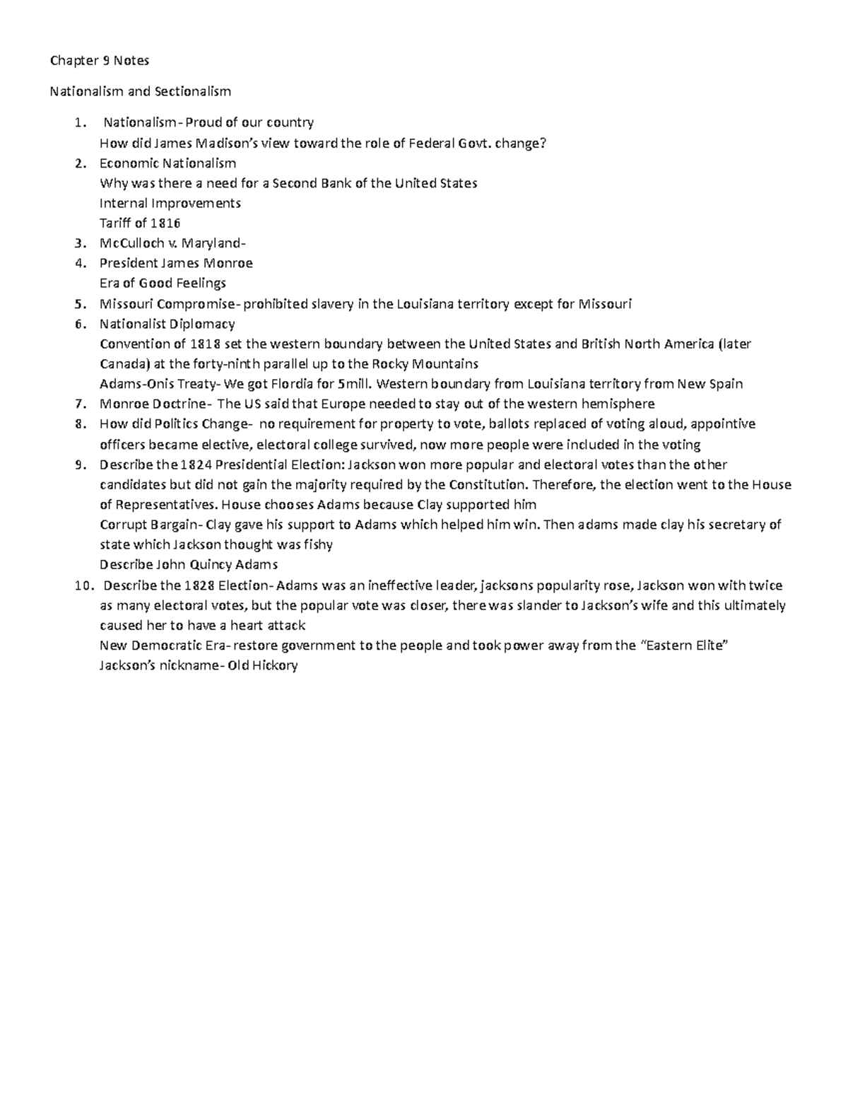 Ch9Notes 2022 - n/a - Chapter 9 Notes Nationalism and Sectionalism ...