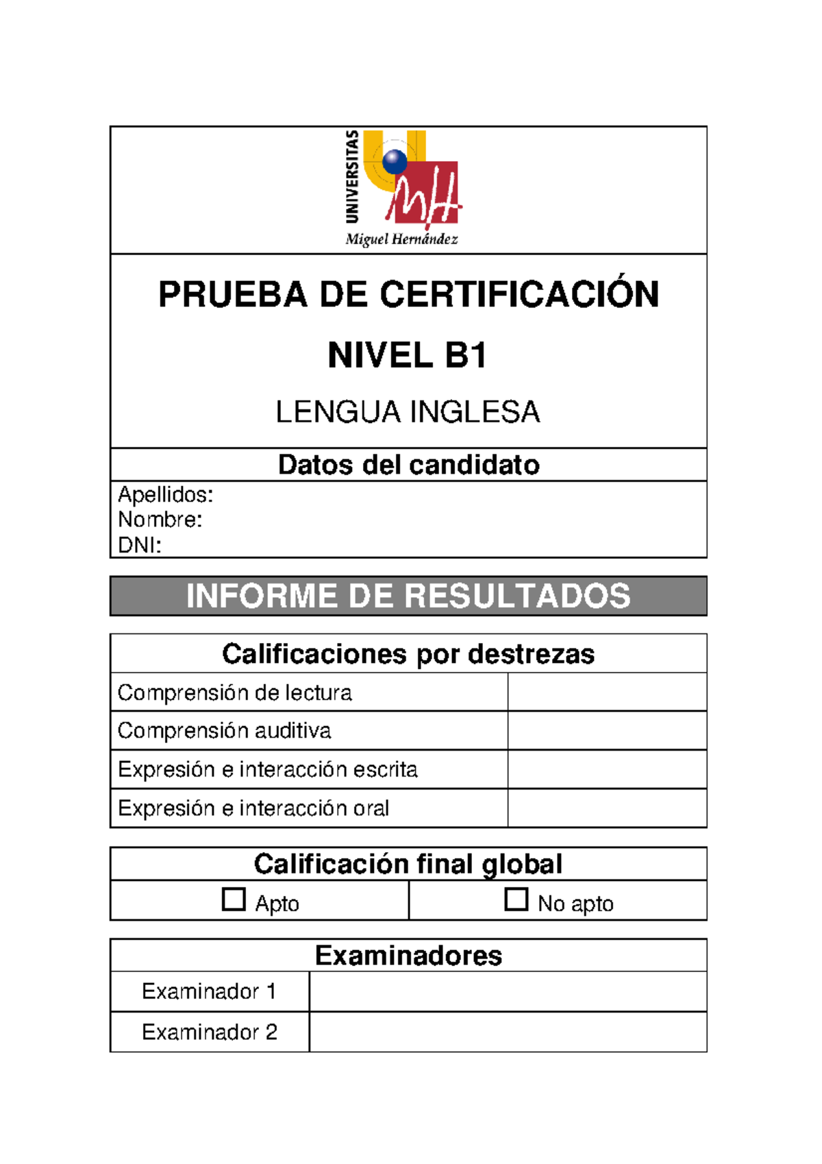 Examen-B1-inglés - Examen de ingles b1 cambridge ubit 1 - PRUEBA DE ...